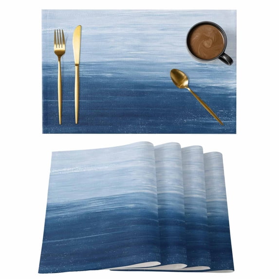 Blue Ombre Placemats Set of 8, Cotton Linen Fabric Place Mats, Modern ...
