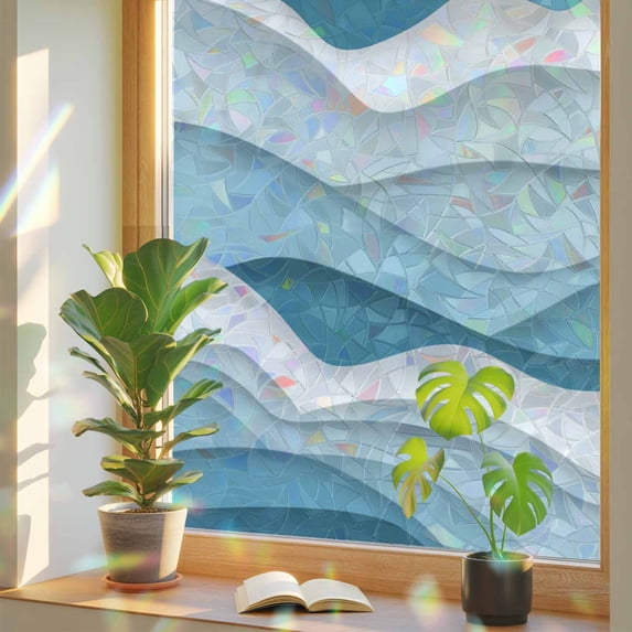 Blue Ombre Privacy Window Film, Decorative Stained Glass Window Film ...