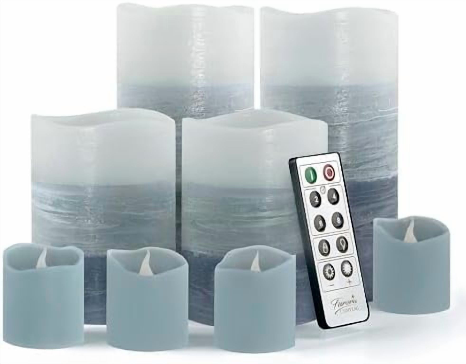 Blue Ombre Real Wax Flameless Candles with Remote and Timer, 4 Pillars ...