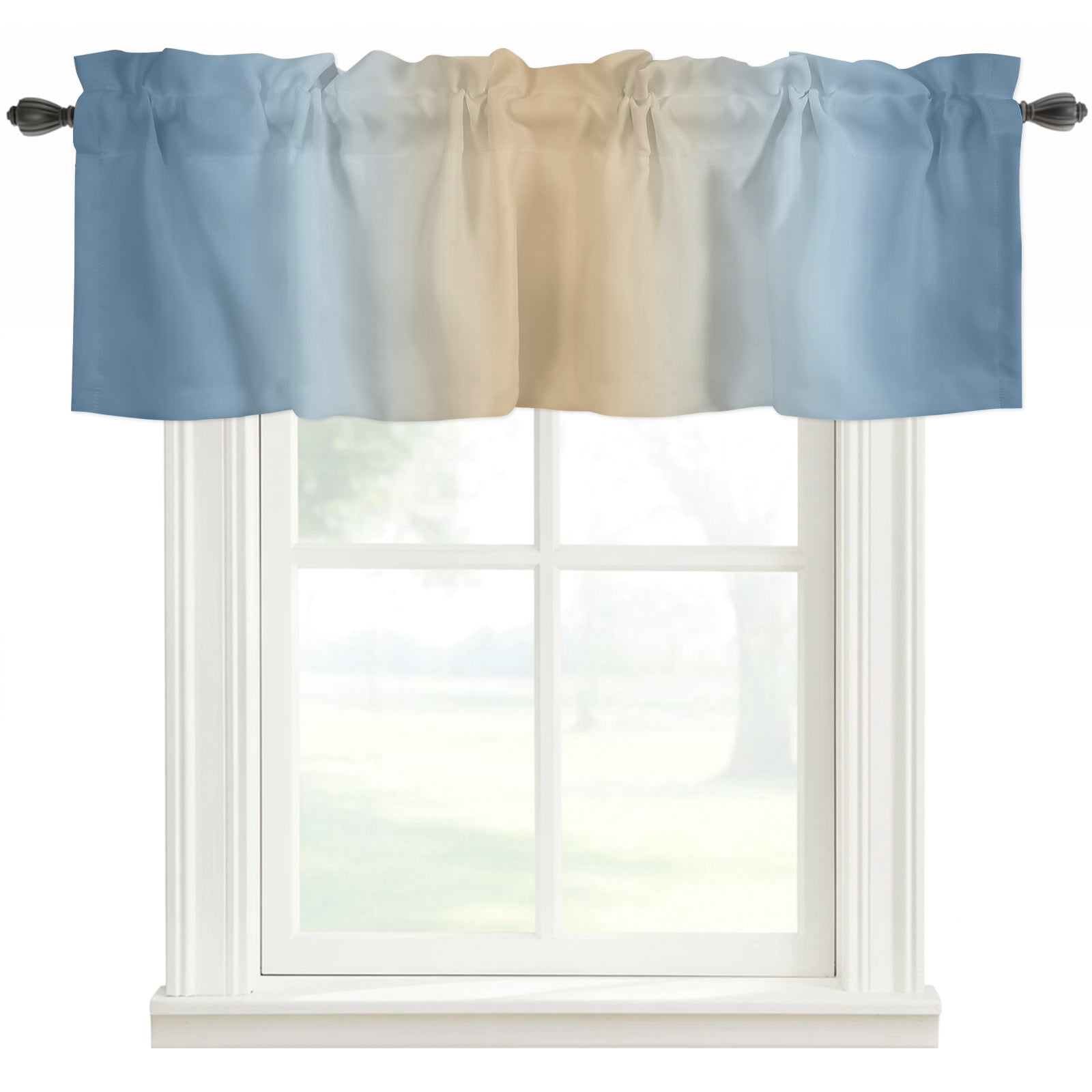 Blue Ombre Rod Pocket Curtain Valance, Modern Yellow Gradient Farmhouse ...