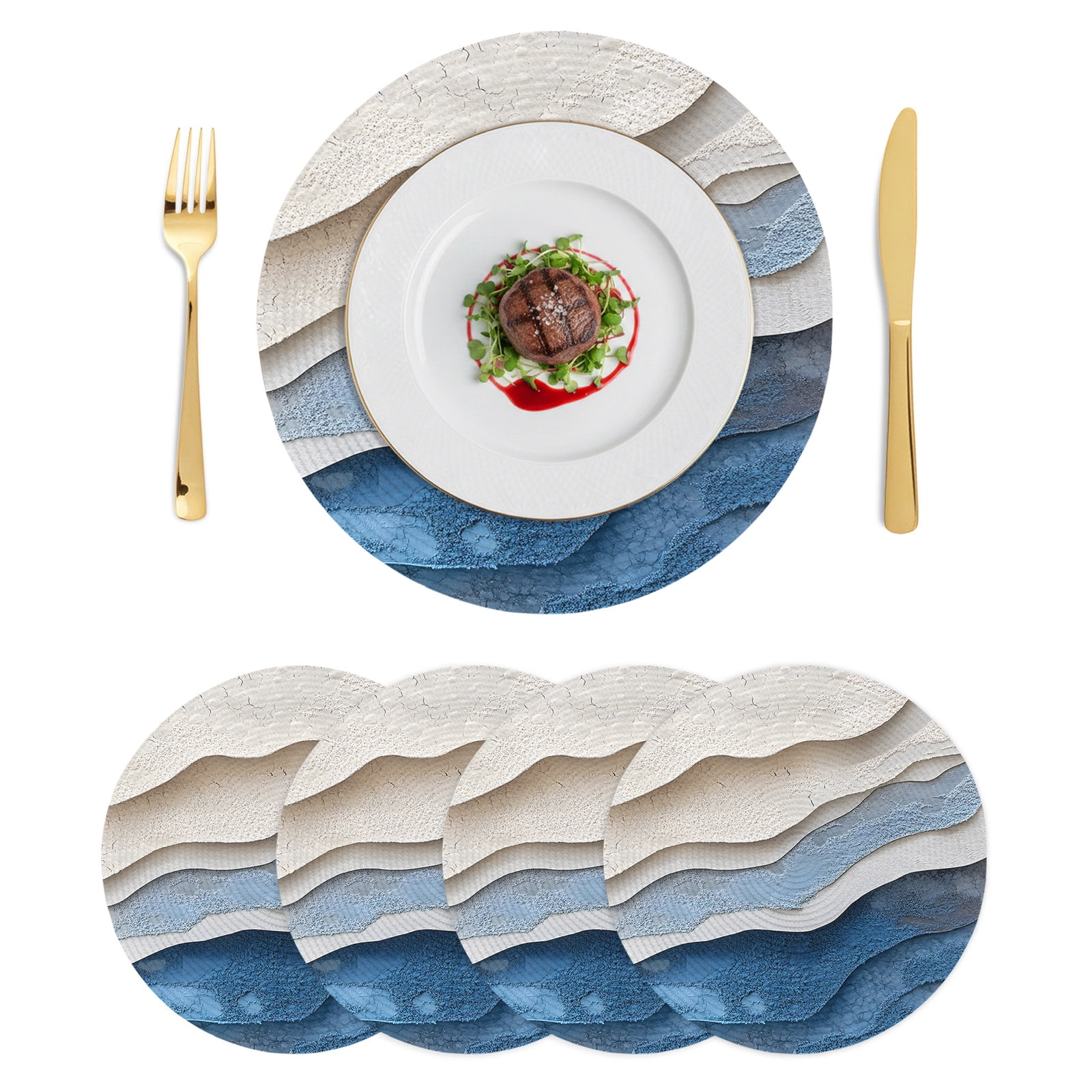Blue Ombre Round Placemats Set of 4, Braided Polypropylene Place Mats ...