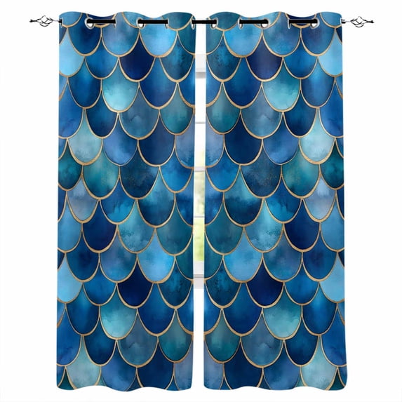 Blue Ombre Scale Blackout Curtains 84 Inches Long for Bedroom, Abstract ...