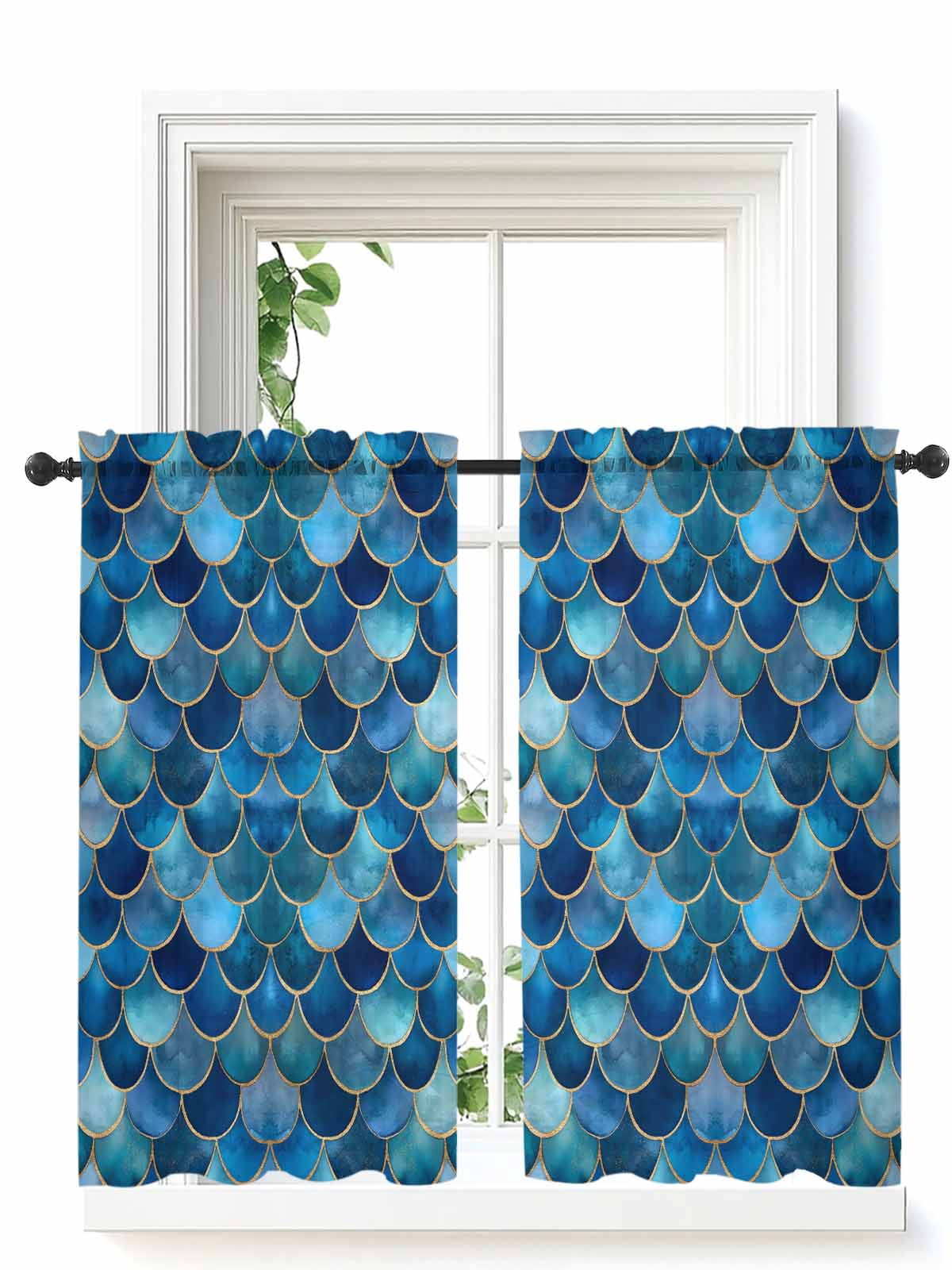 Blue Ombre Scale Curtains 54 Inch Length, Sheer Curtains for Bedroom ...