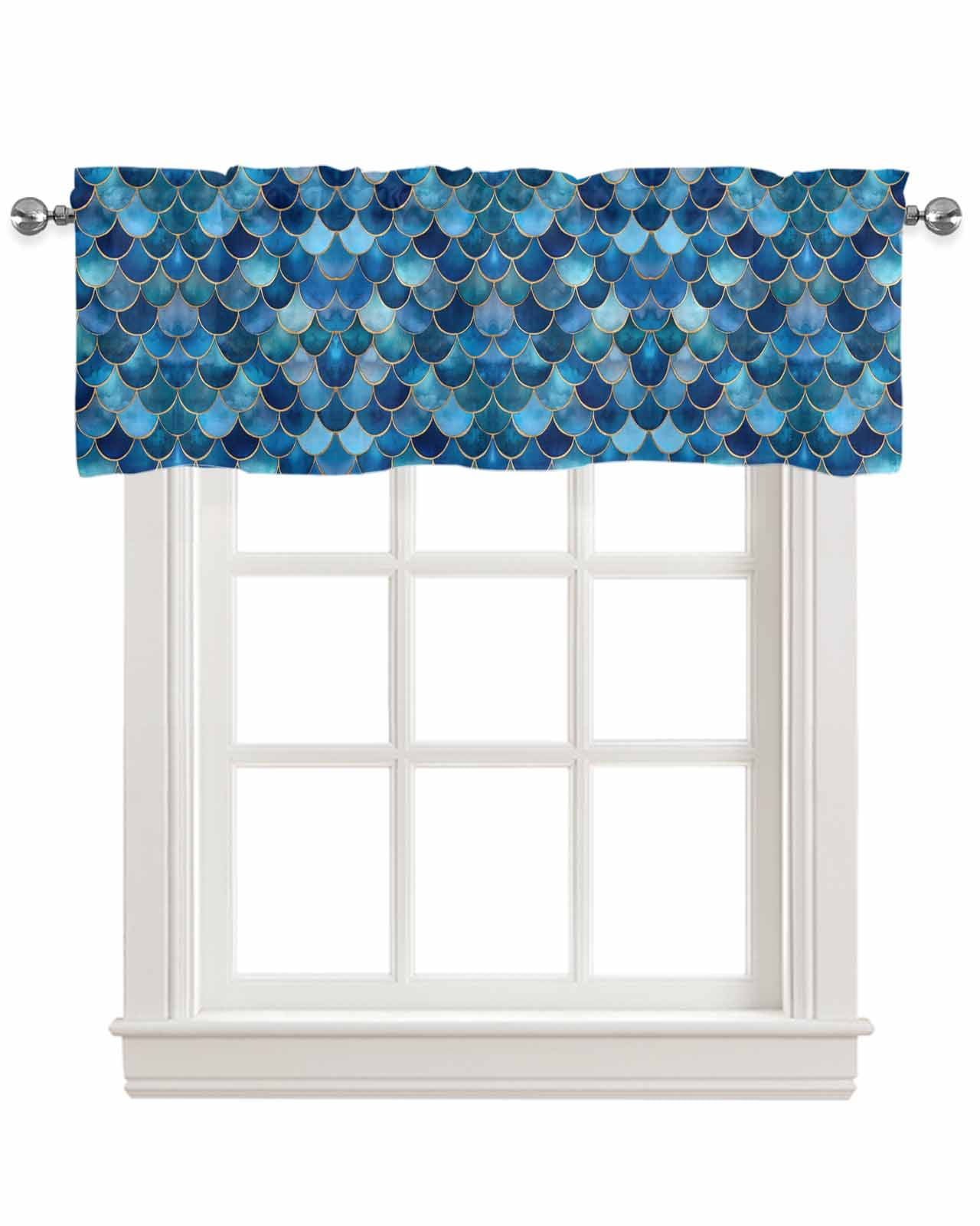 Blue Ombre Scale Kitchen Valances for Windows Farmhouse Linen Window ...