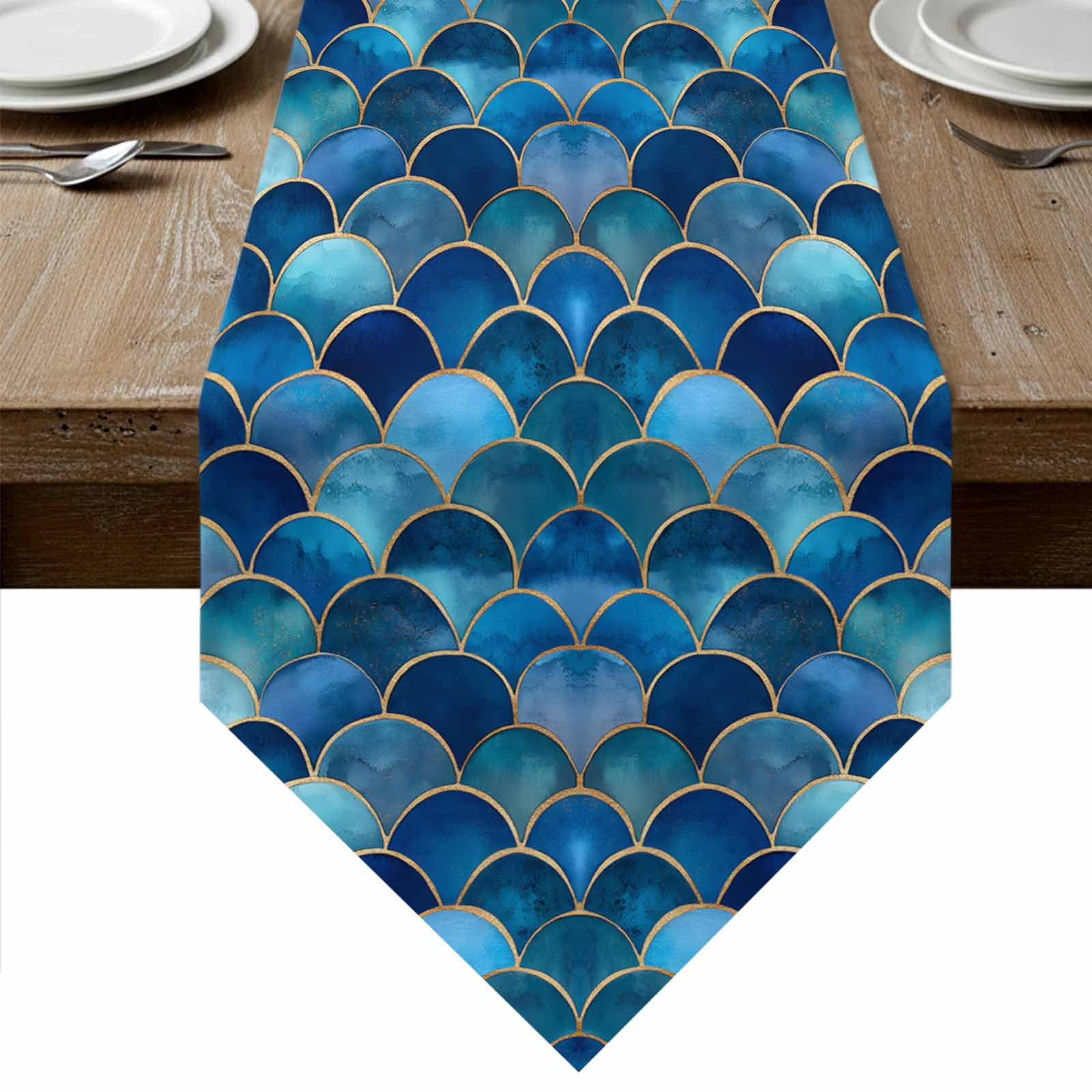 Blue Ombre Scale Table Runner Linen Burlap Table Runner 72 Inches Long ...
