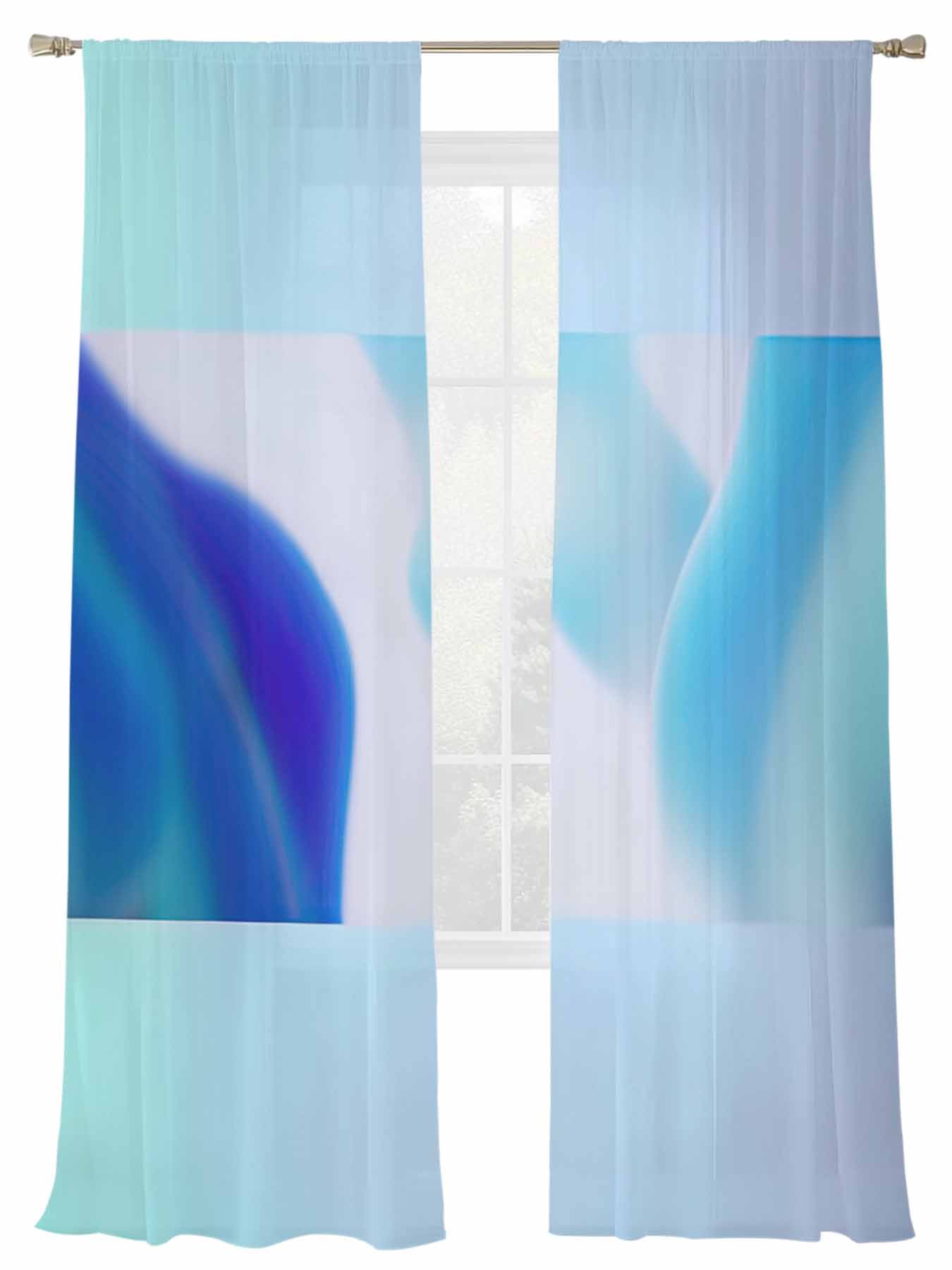 Blue Ombre Sheer Curtains 108 Inch Length 2 Panels Set, Semi Transparent Voile Rod Pocket ...