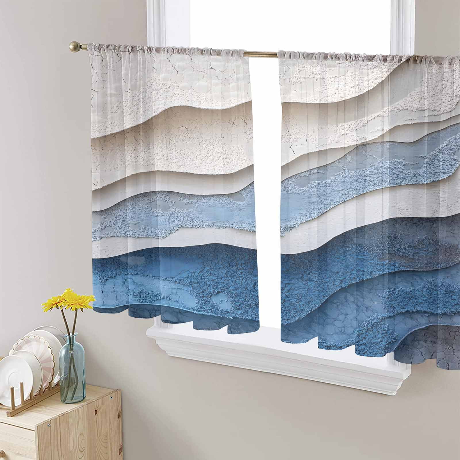 Blue Ombre Sheer Curtains 45 Inch Length 2 Panels Set for Living Room ...