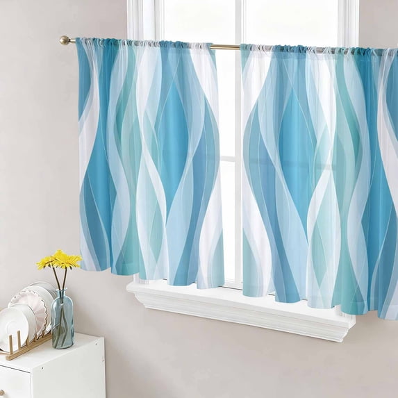Blue Ombre Sheer Curtains 54 Inch Length 2 Panels Set, Modern Moire ...