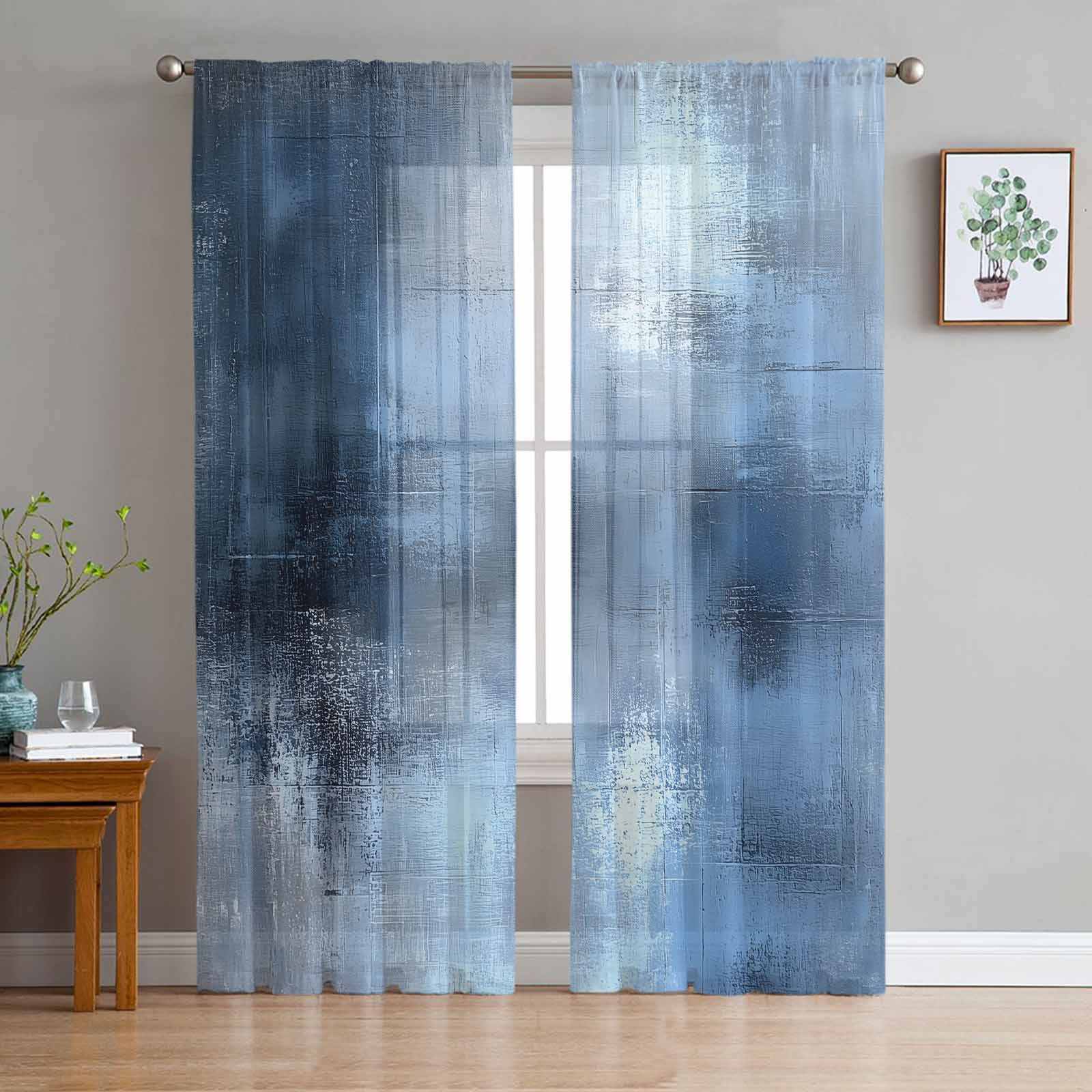 Blue Ombre Sheer Curtains 63 Inch Length 2 Panels Set for Living Room ...
