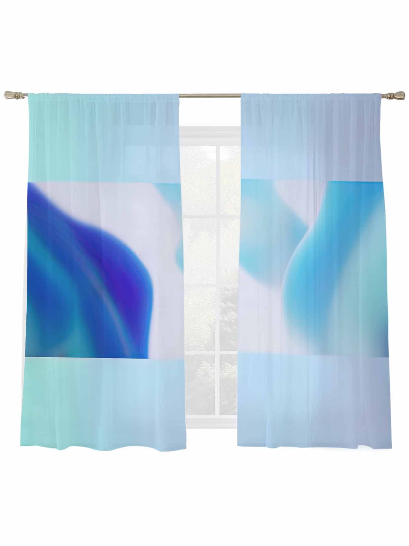 Blue Ombre Sheer Curtains 63 Inch Length 2 Panels Set, Semi Transparent Voile Rod Pocket ...
