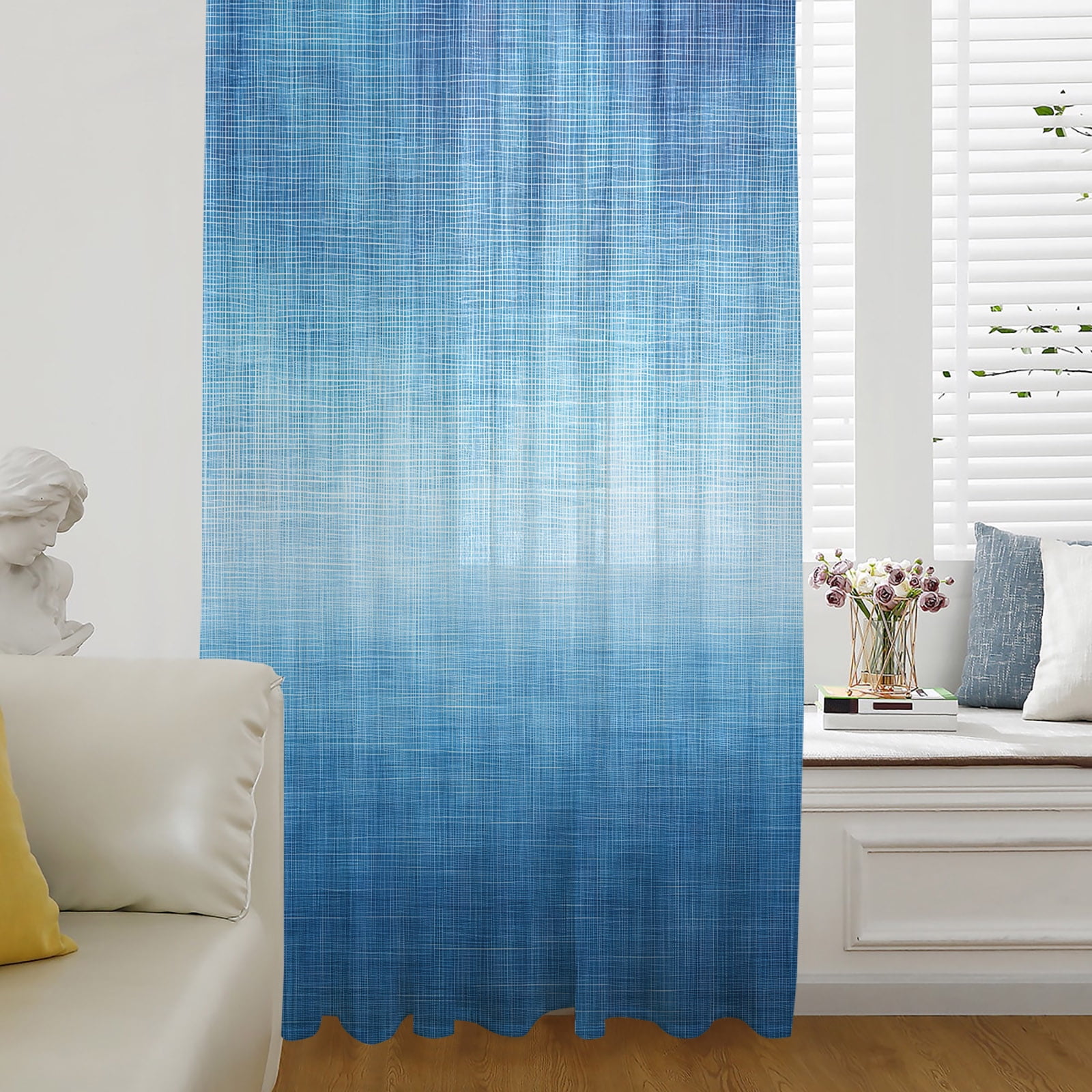 Blue Ombre Sheer Curtains 63 Inch Length, Light Filtering Voile Curtain ...
