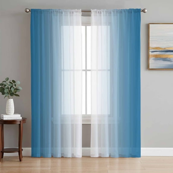 Blue Ombre Sheer Curtains 72 Inch Length 2 Panels, Blue White Gradient ...