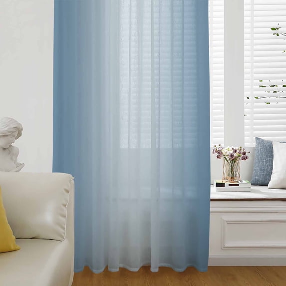 Blue Ombre Sheer Curtains 84 Inch Length, Light Filtering Voile Curtain ...