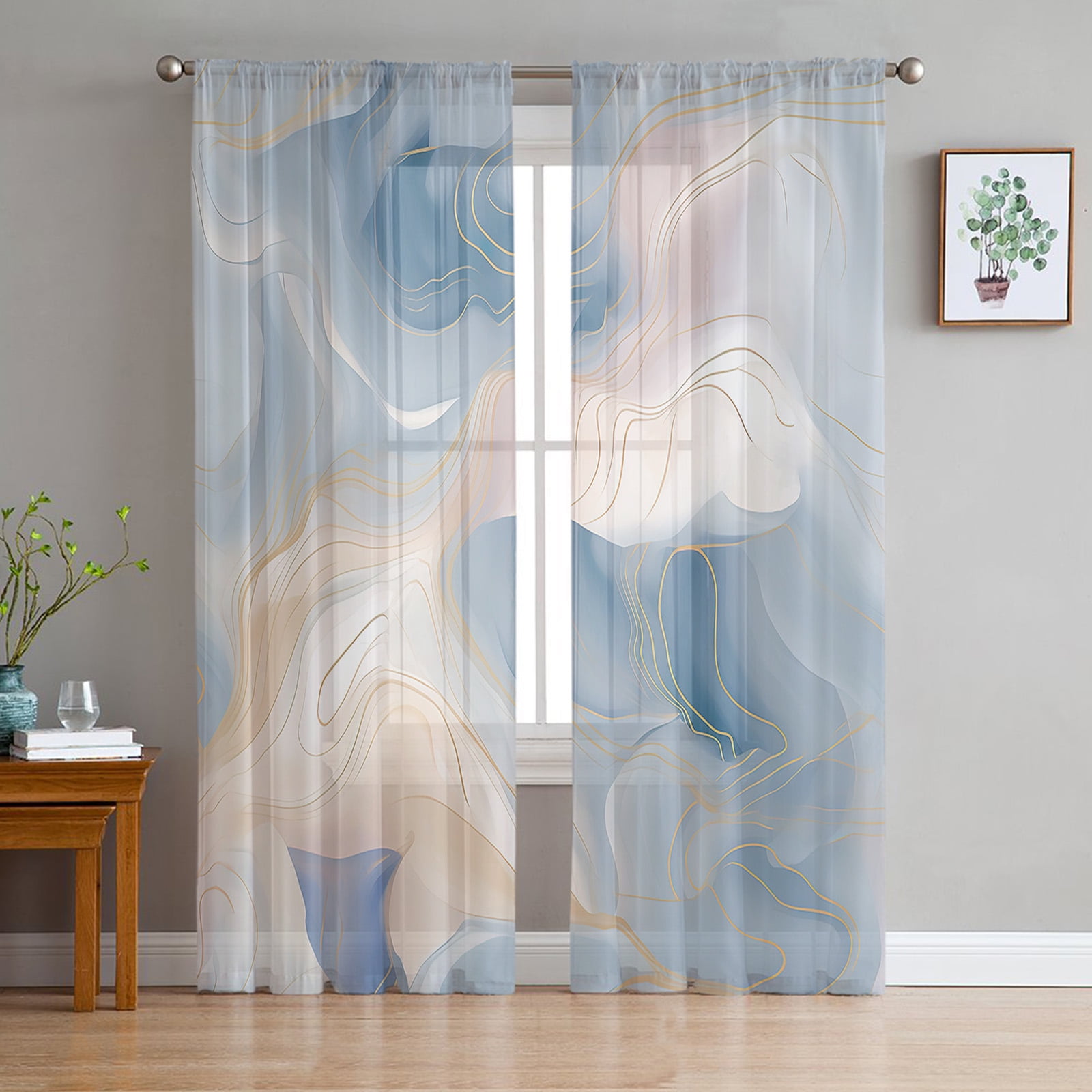 Blue Ombre Sheer Curtains 84 Inches Long 2 Panels Set, Window Sheer Curtains for Living Room ...