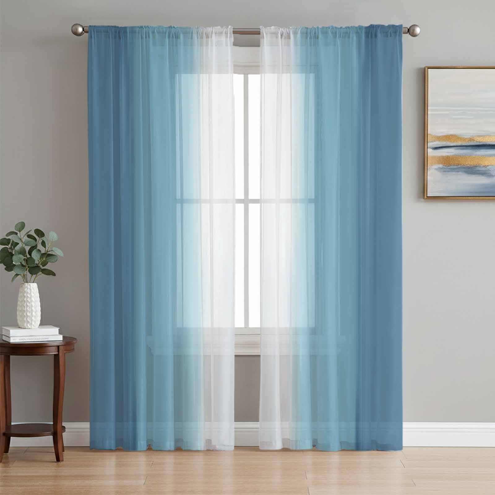 Blue Ombre Sheer Curtains for Living Room Bedroom, Abstract Light Blue ...
