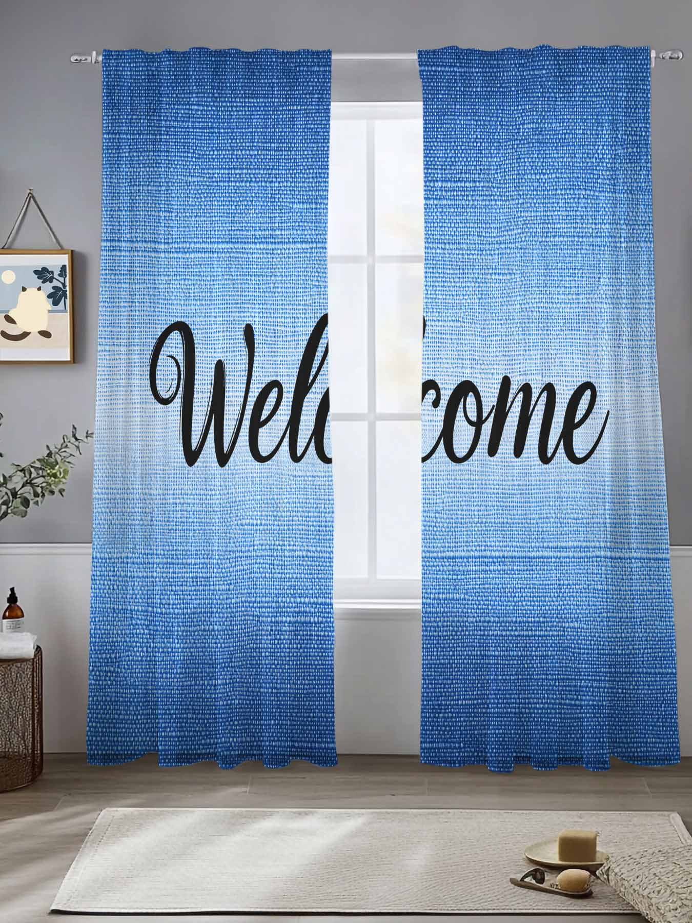 Blue Ombre Sheer Curtains for Living Room Bedroom Summer Vintage Texture Painting Sheer Curtains ...