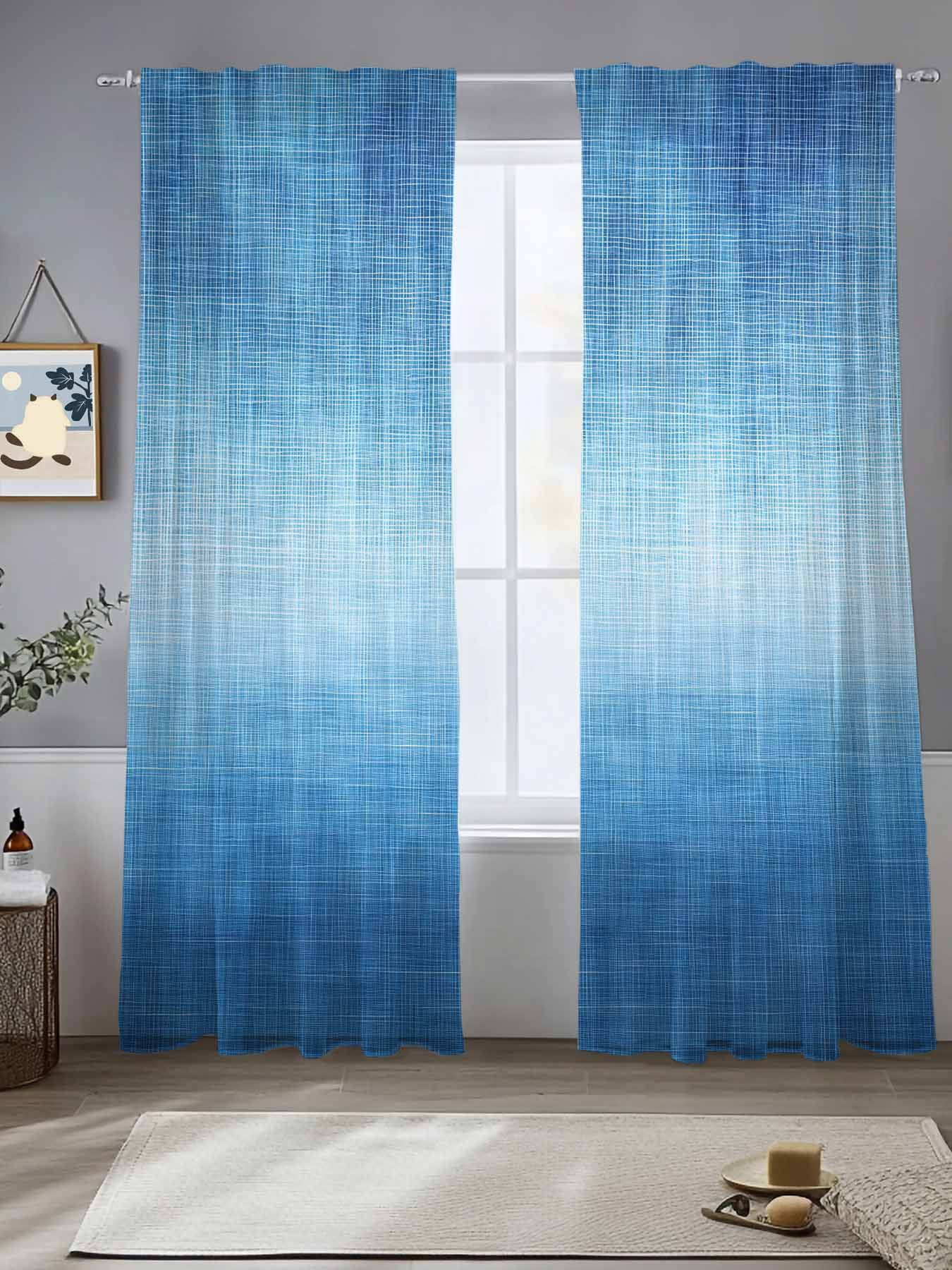 Blue Ombre Sheer Curtains for Living Room Bedroom Vintage Chic Gradient Abstract Texture Art ...
