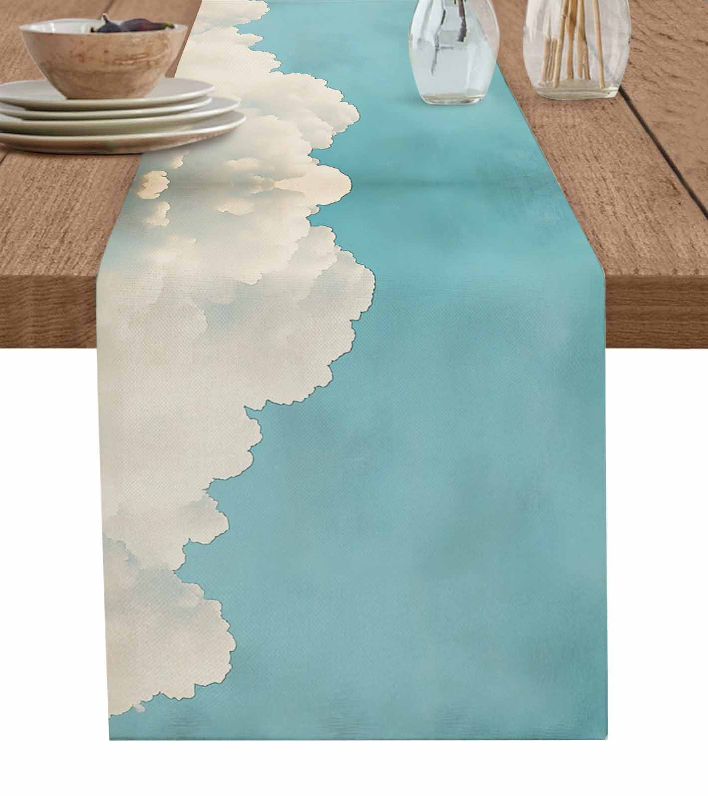 Blue Ombre Sky Table Runner 72 Inches, Vintage Modern Clouds Nature ...