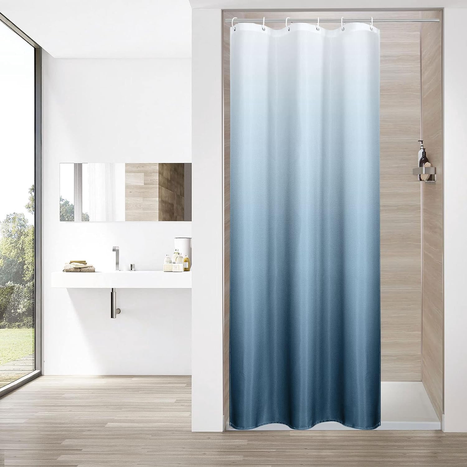 Blue Ombre Small Stall Shower Curtain 36 x 72, Waffle Half Size Shower ...