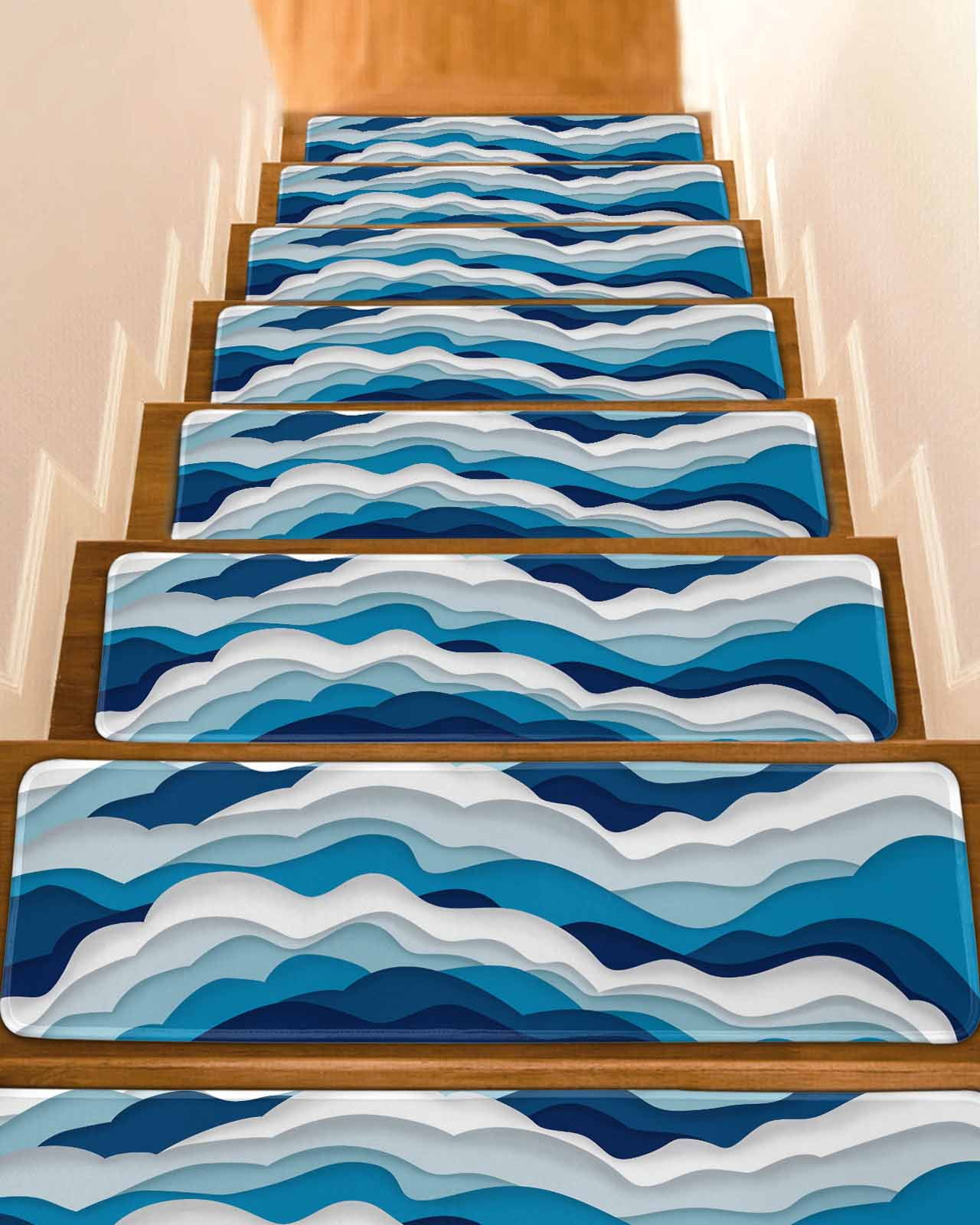 Blue Ombre Stair Treads for Wooden Steps Indoor Runner Rug Carpet ...