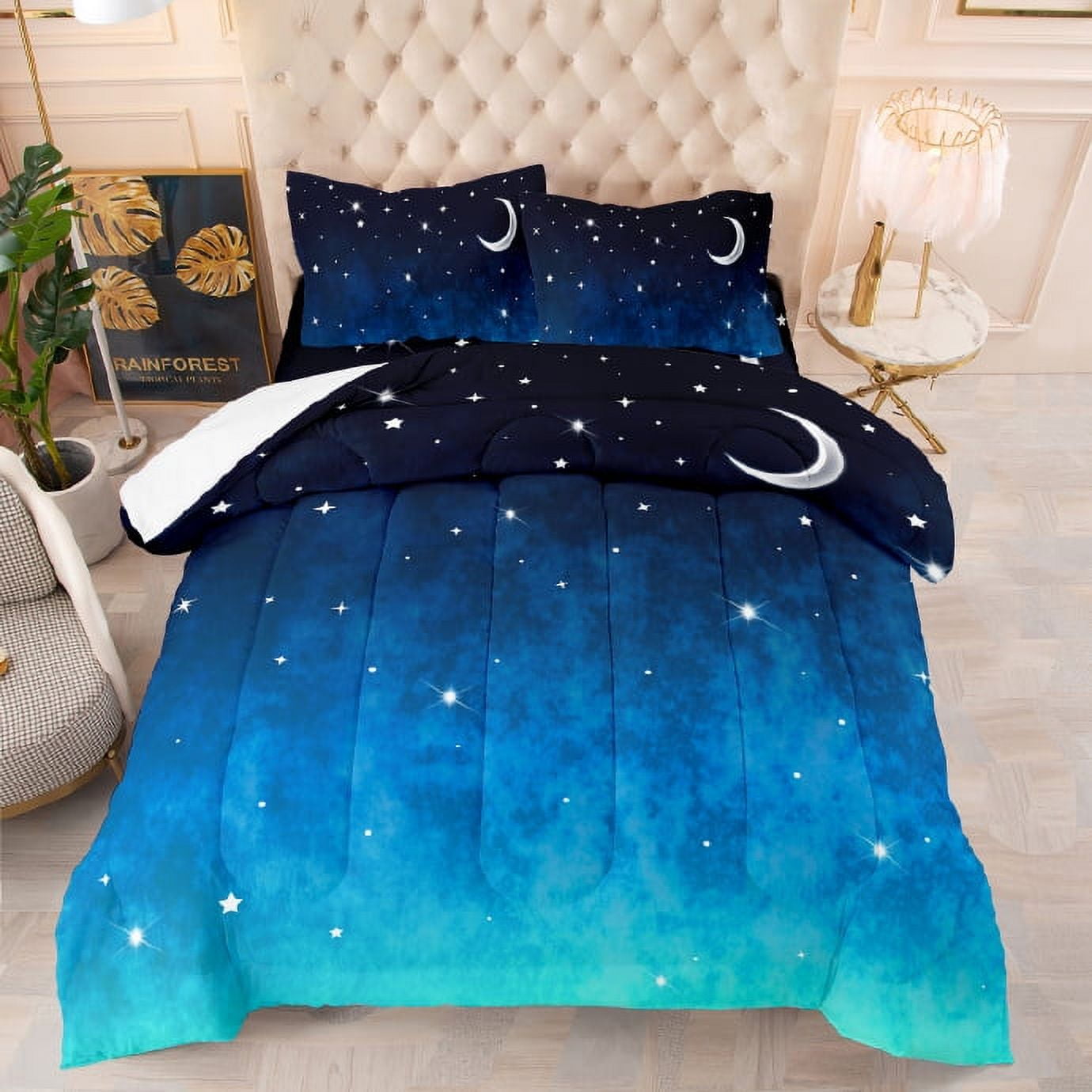 Blue Ombre Starry Sky Comforter for Boys Teen,3D Star Moon Bedding Set ...