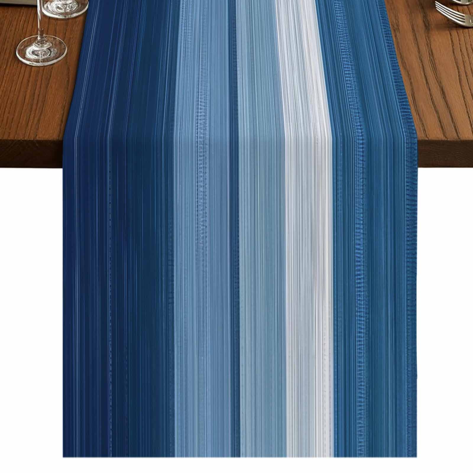 Blue Ombre Stripe 120 Inch Table Runner, Farmhouse Striped Modern ...