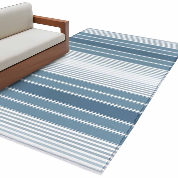 Blue Ombre Stripe 3'x5' Washable Rug, Farmhouse Simple Striped Non-Slip ...