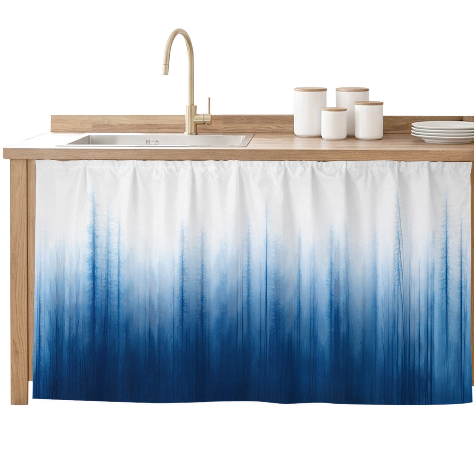 Blue Ombre Stripe Cabinet Curtains 28"W x 51"L,Dustproof Sink Skirt ...