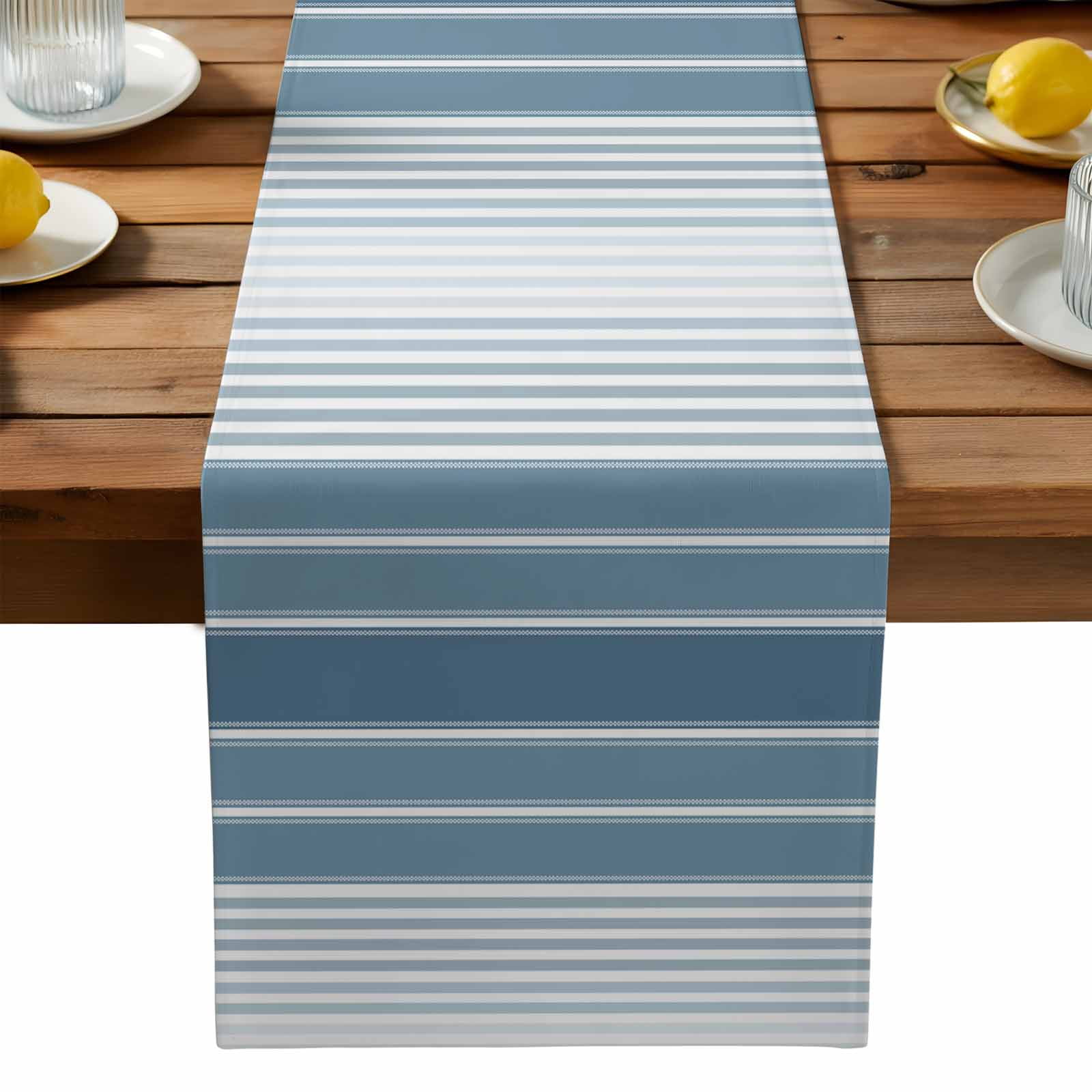 Blue Ombre Stripe Cotton Linen Table Runner for Dining Kitchen ...