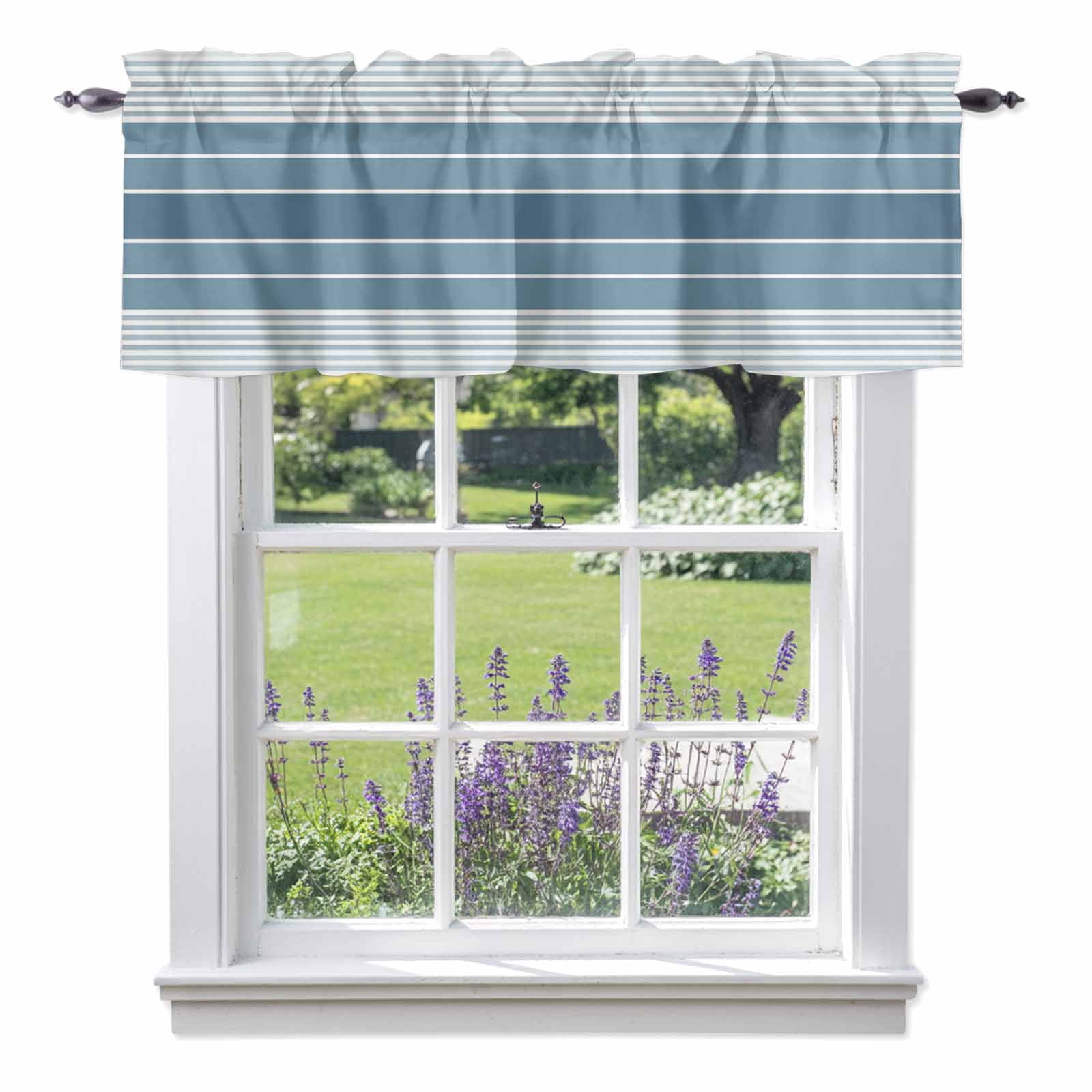 Blue Ombre Stripe Kitchen Curtain Valances for Windows Farmhouse Short ...