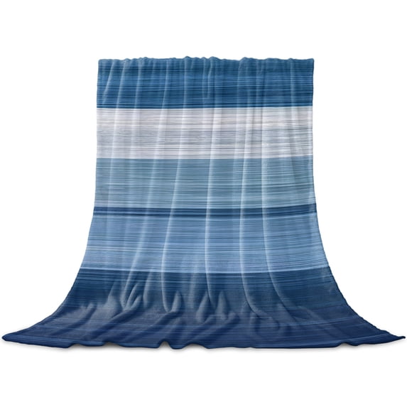 Blue Ombre Stripe Throw Blanket for Couch, Soft Lightweight Flannel ...