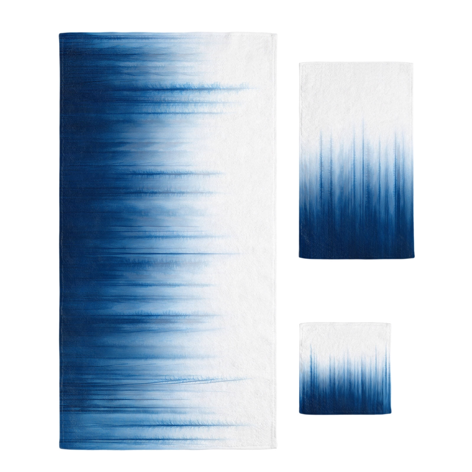 Blue Ombre Stripe Towel Set of 3, Soft Microfiber Bath Towels, Hand ...