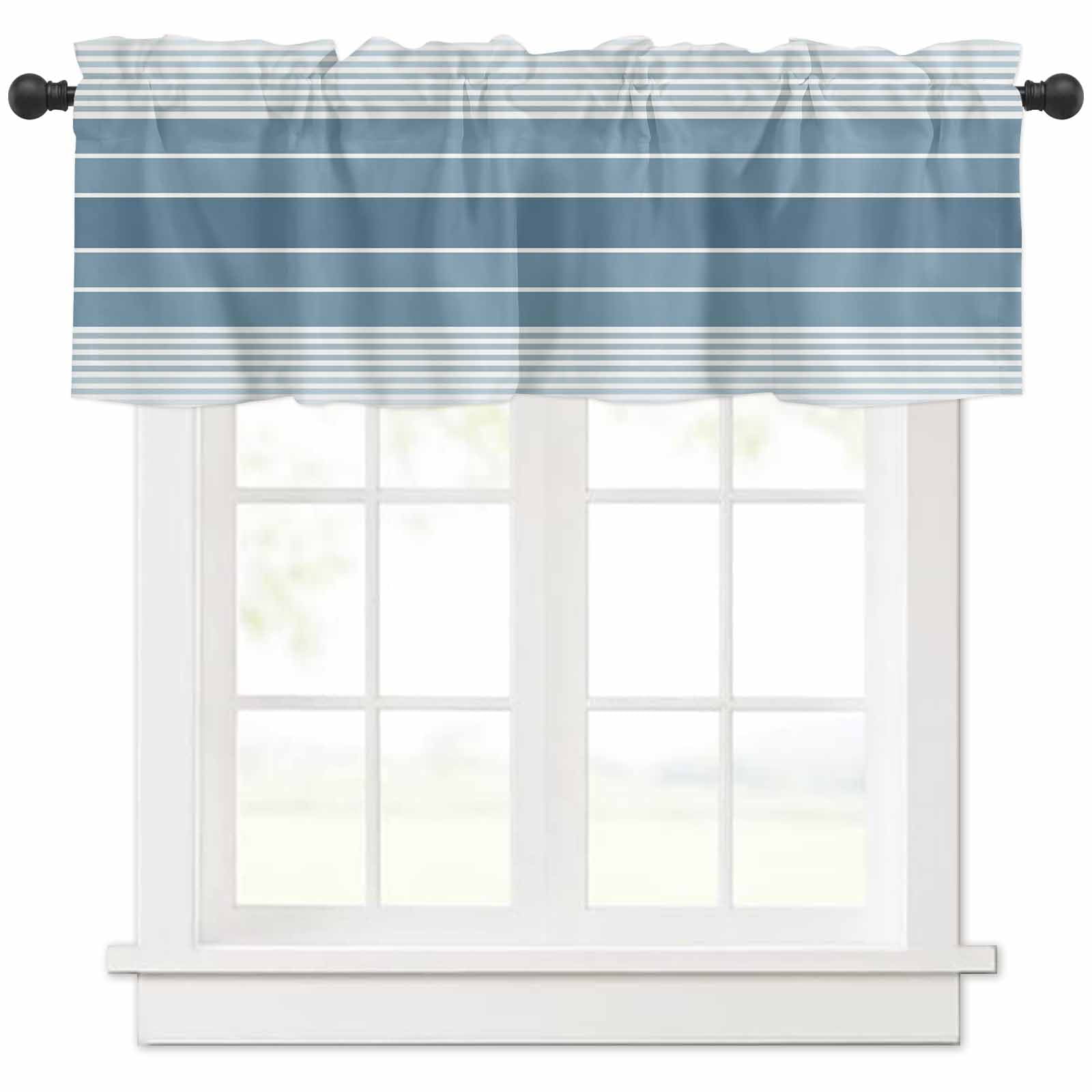 Blue Ombre Stripe Valances for Windows Farmhouse Kitchen Curtains ...