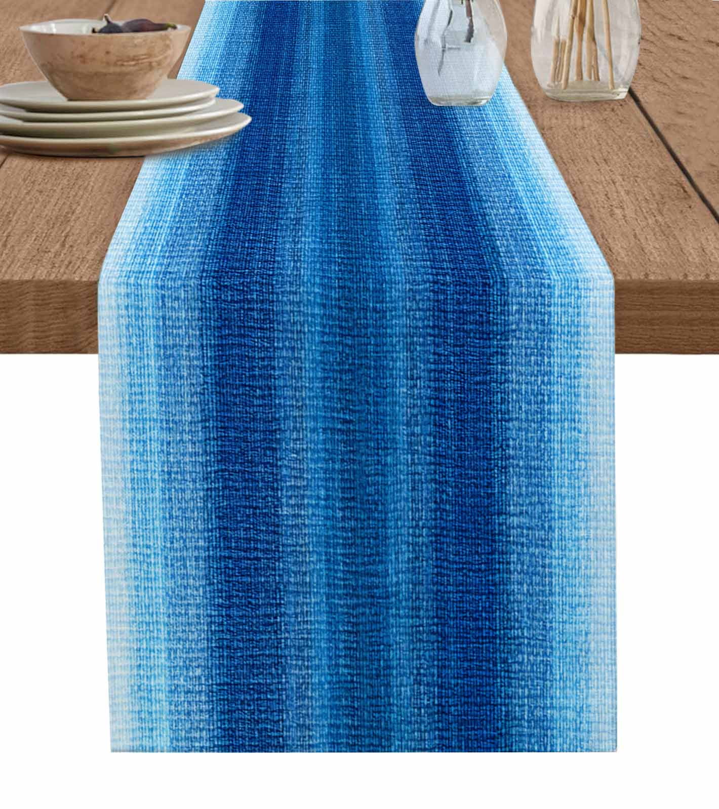 Blue Ombre Stripes Table Runner 72 Inches, Modern Gradient Abstract ...