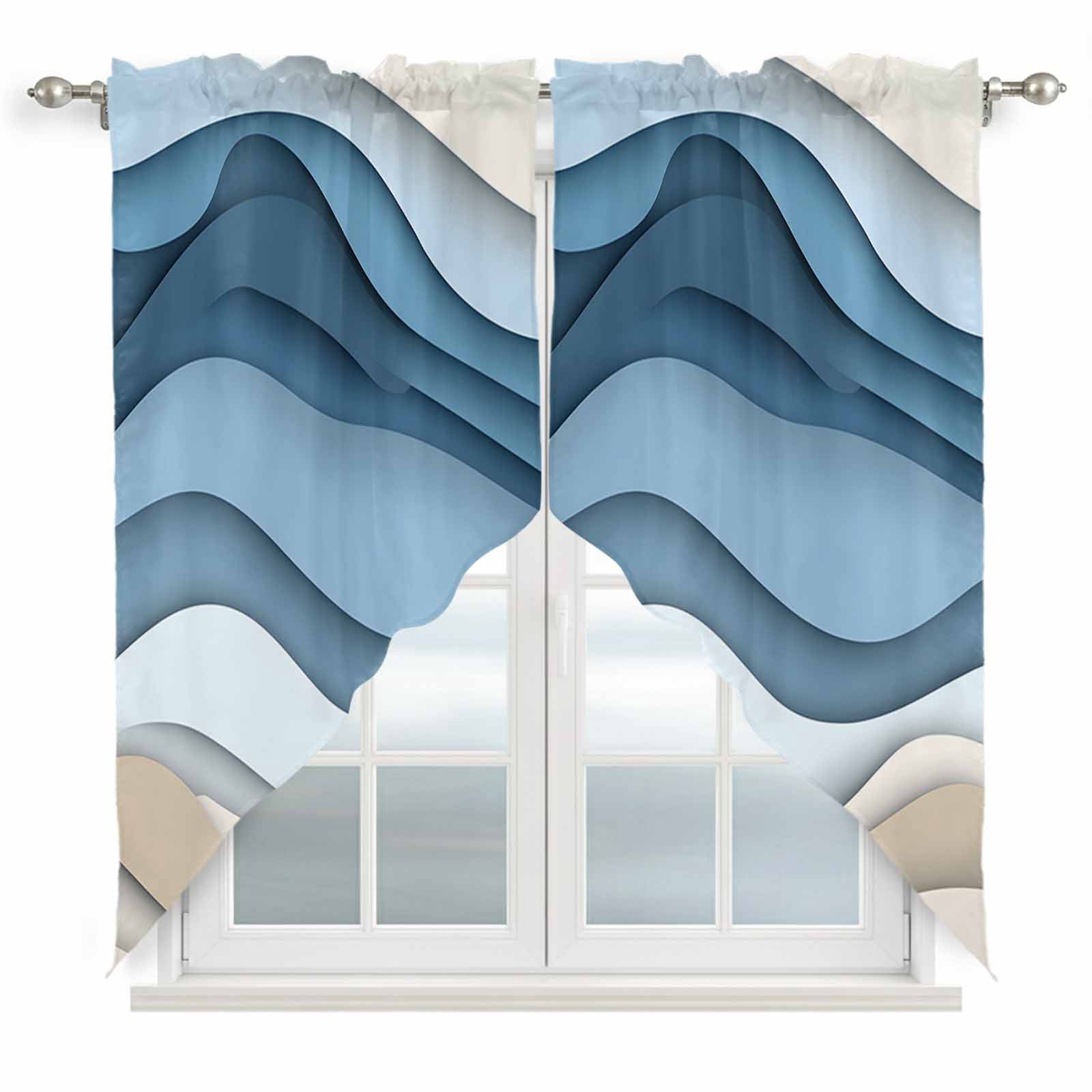 Blue Ombre Swag Curtain Valance for Window 2 Panels Abstract Stripe ...