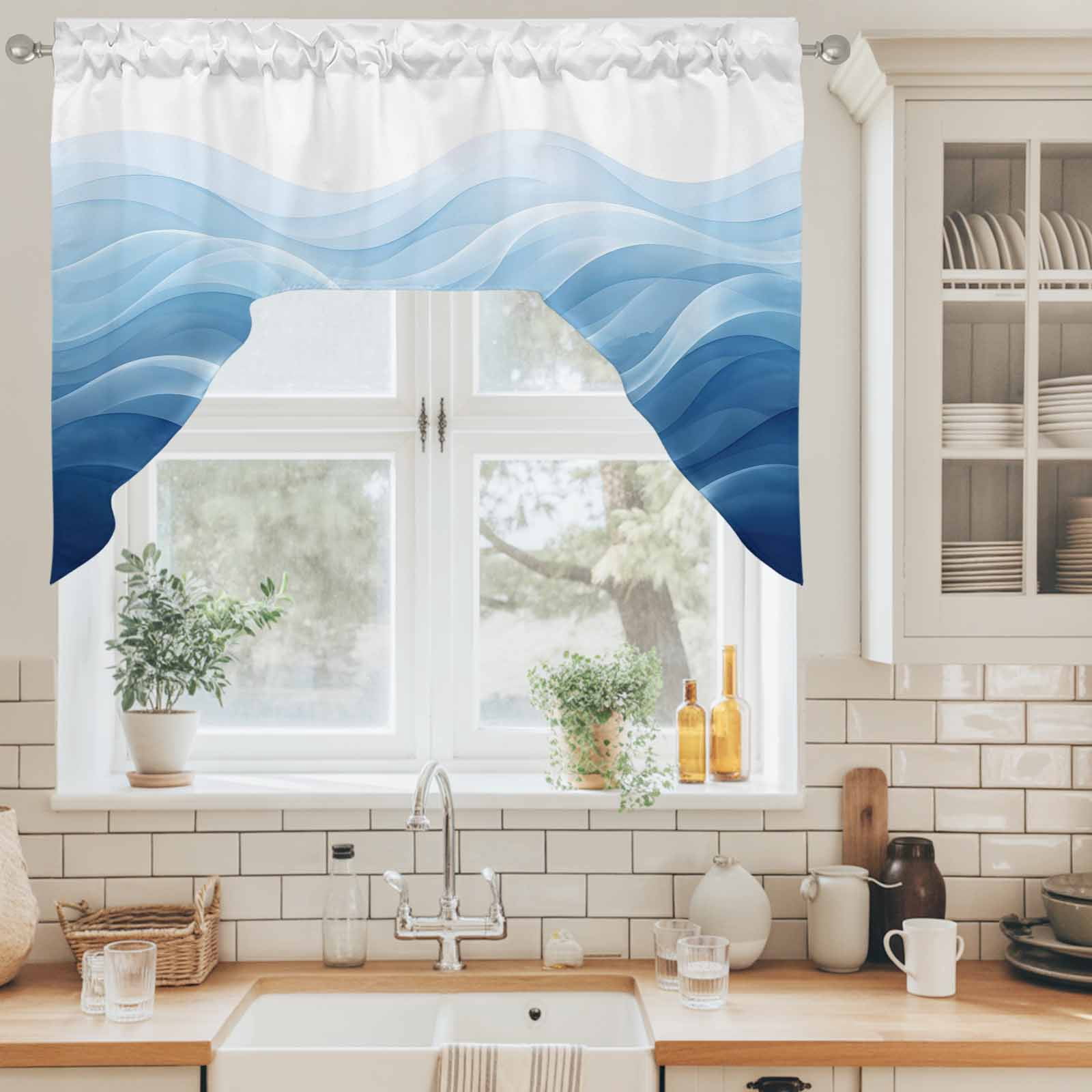Blue Ombre Swag Curtain Valance for Windows, Abstract Modern Gradient ...