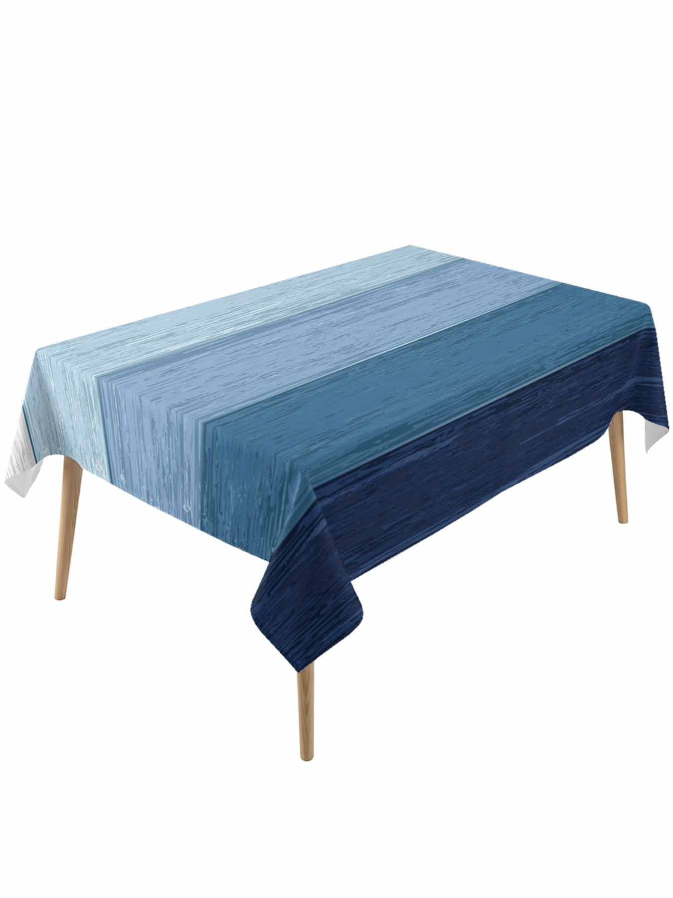 Blue Ombre Table Cloth, Farmhouse Vintage Wooden Striped Waterproof ...