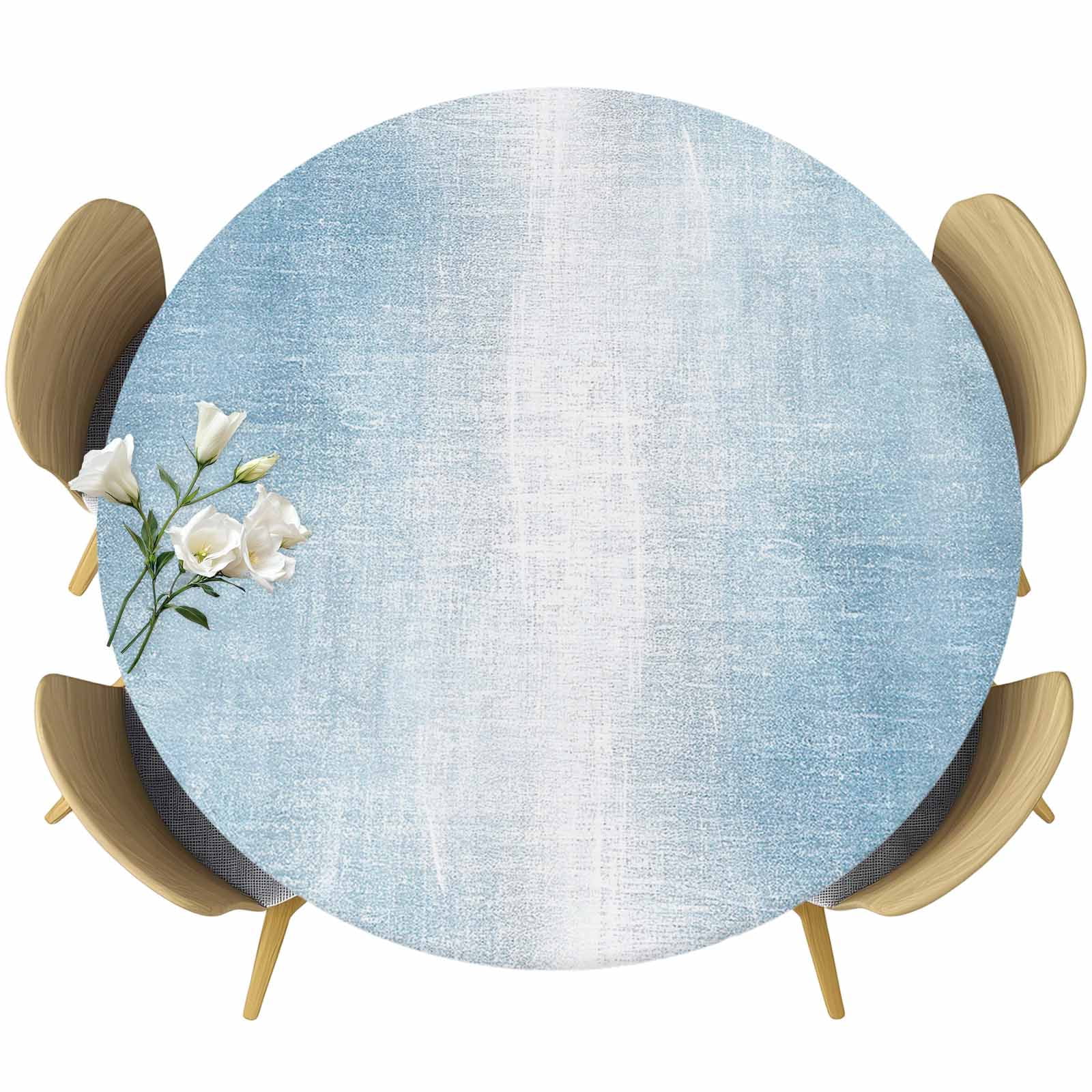 Blue Ombre Table Cloth, Round Fitted Tablecloths with Elastic Edge ...