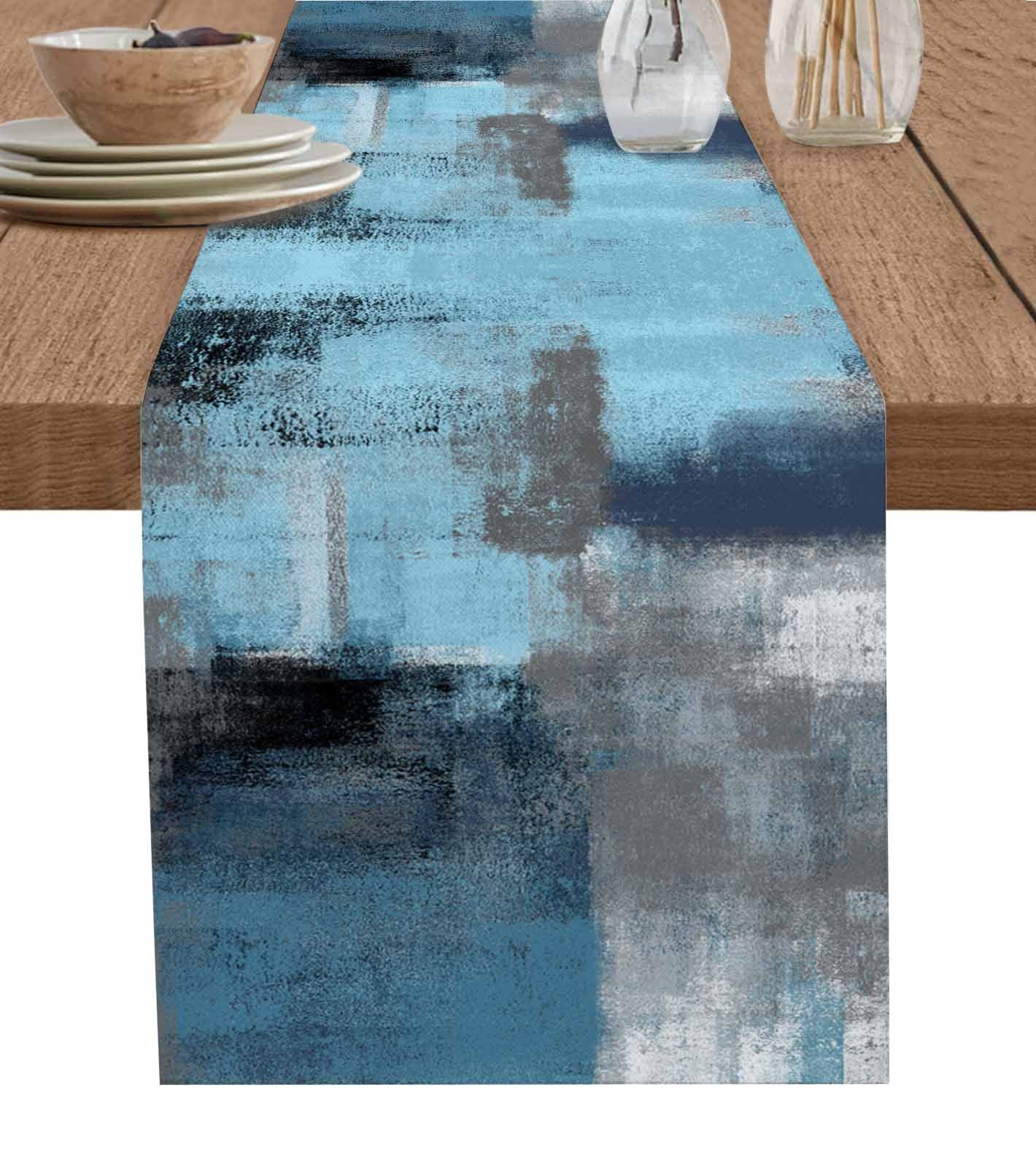 Blue Ombre Table Runner 60 Inches, Vintage Shabby Chic Abstract ...