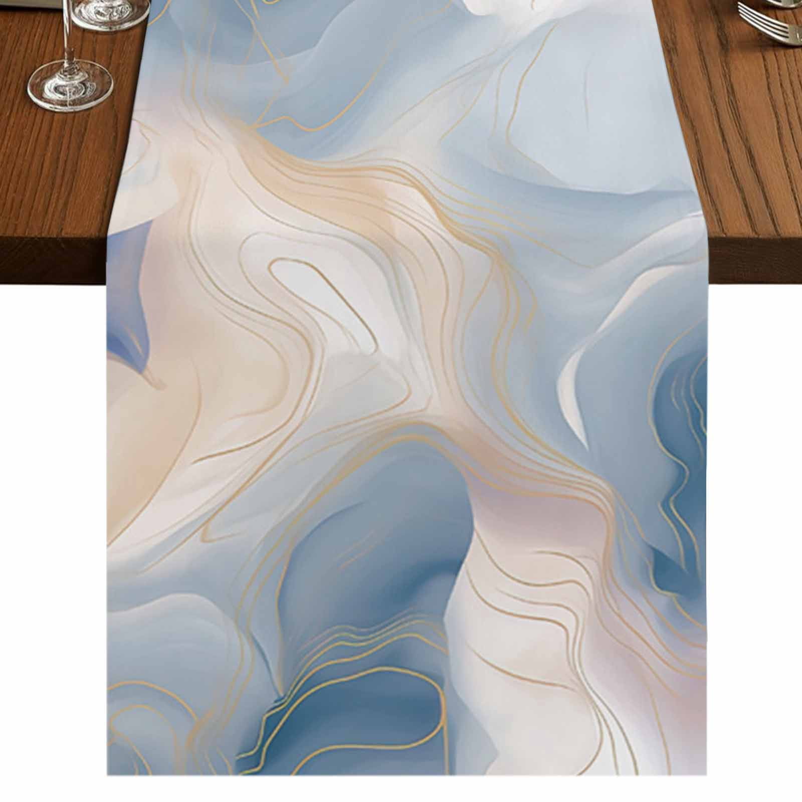Blue Ombre Table Runner 70 Inches Long,Modern Geometric Yellow Lines ...