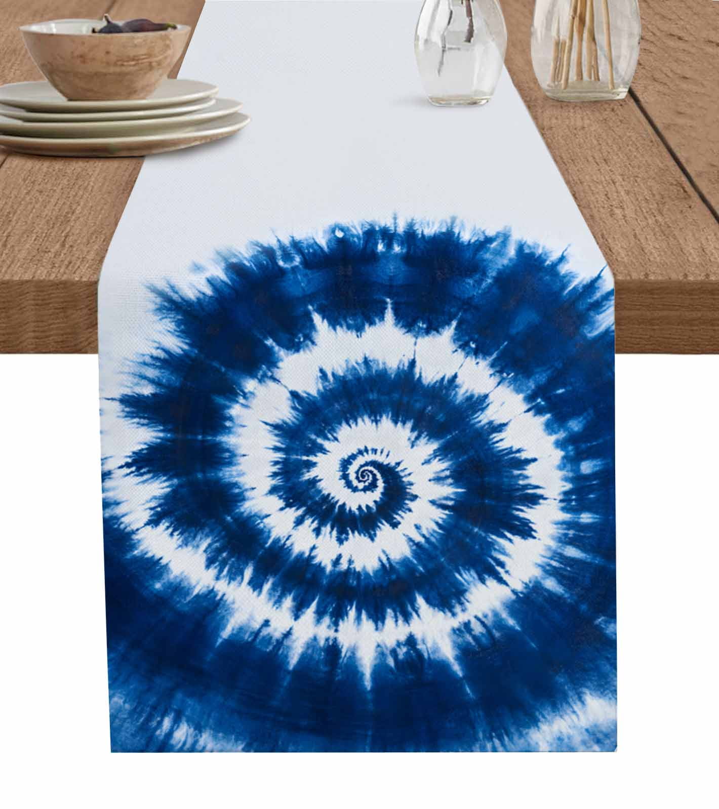 Blue Ombre Table Runner 72 Inches, Boho Tribal Ethnic Abstract Tie Dye Art Bed Runner Dresser ...