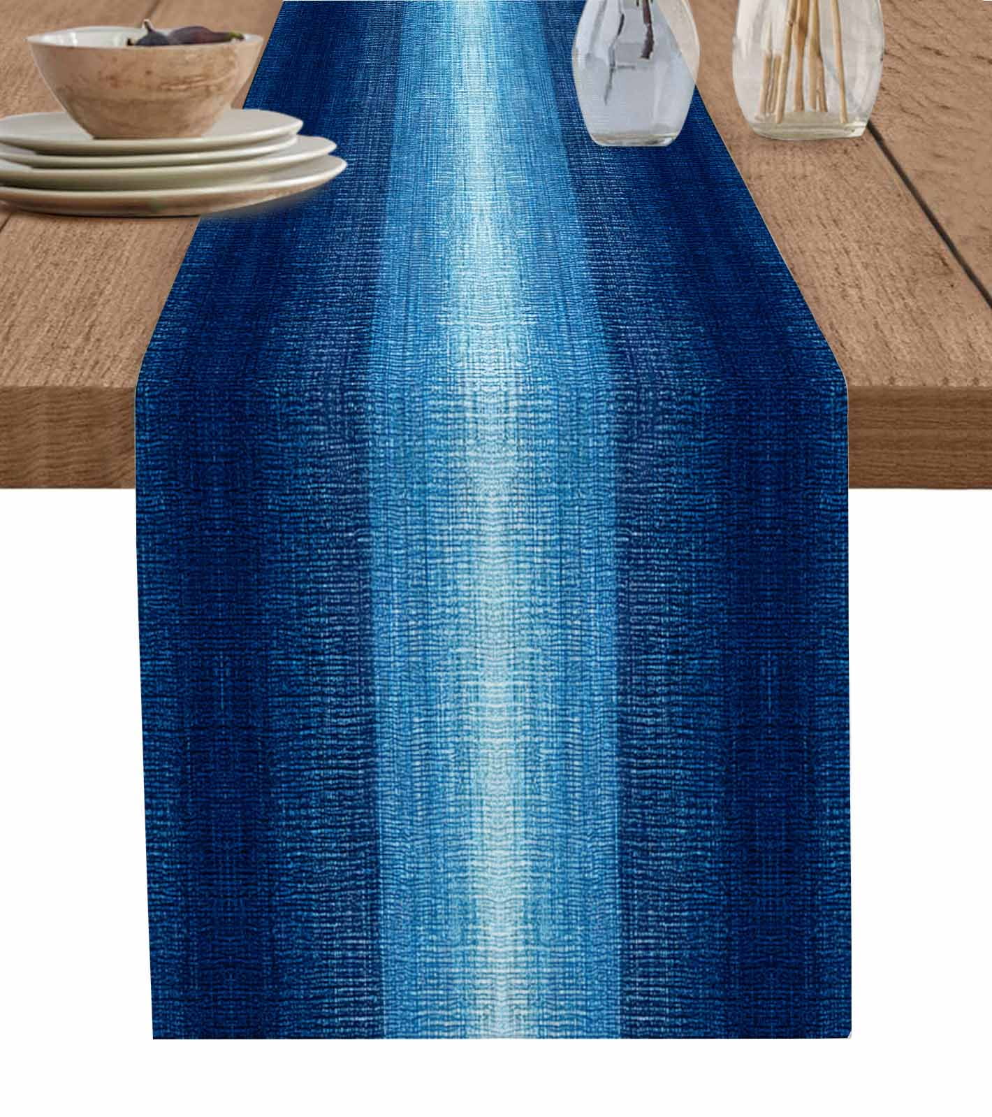 Blue Ombre Table Runner 72 Inches, Contemporary Minimalism Abstract ...