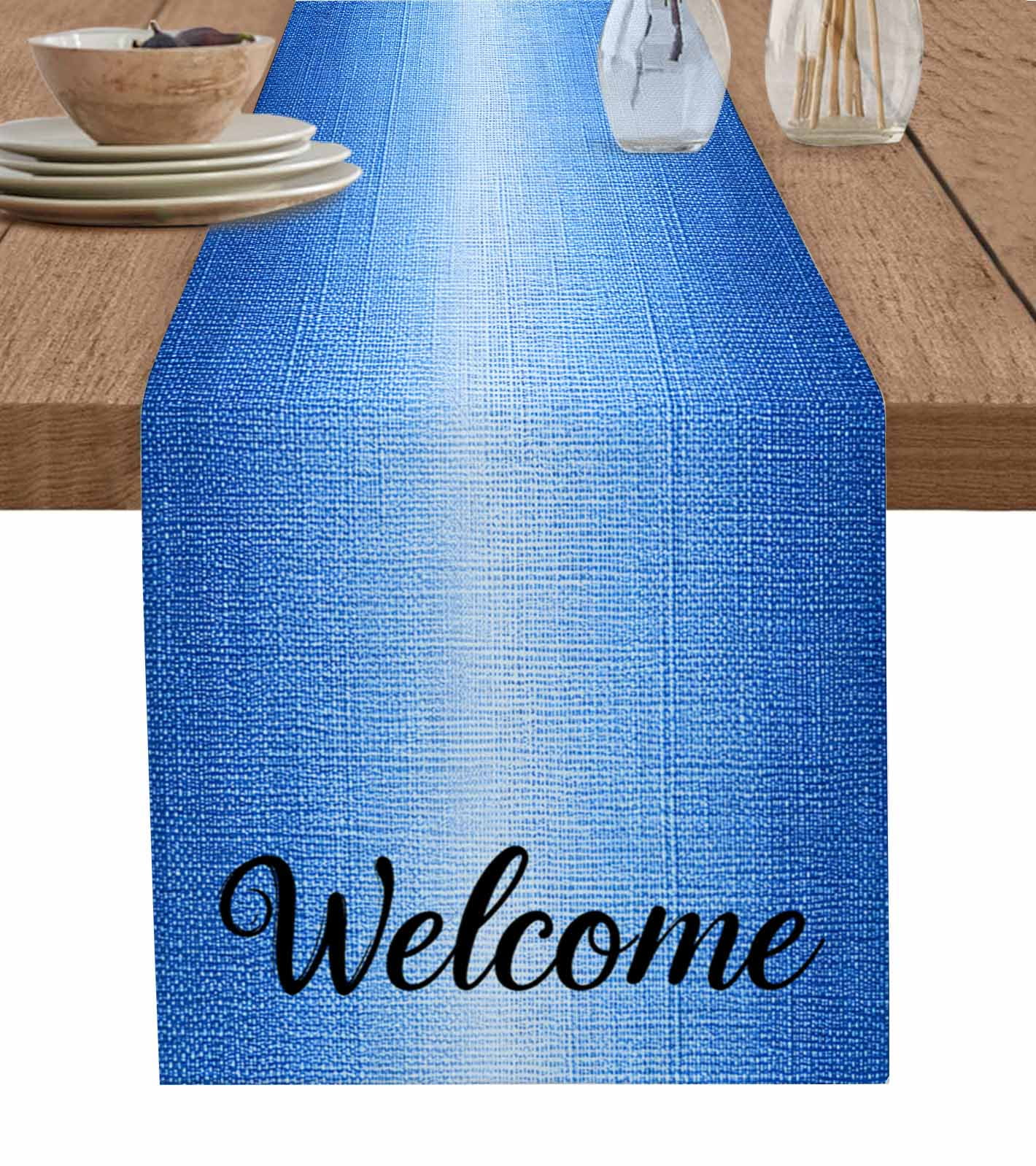 Blue Ombre Table Runner 90 Inches, Summer Vintage Texture Painting Bed ...