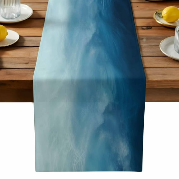 Blue Ombre Table Runner, Coastal Beach Modern Abstract Art Washable ...