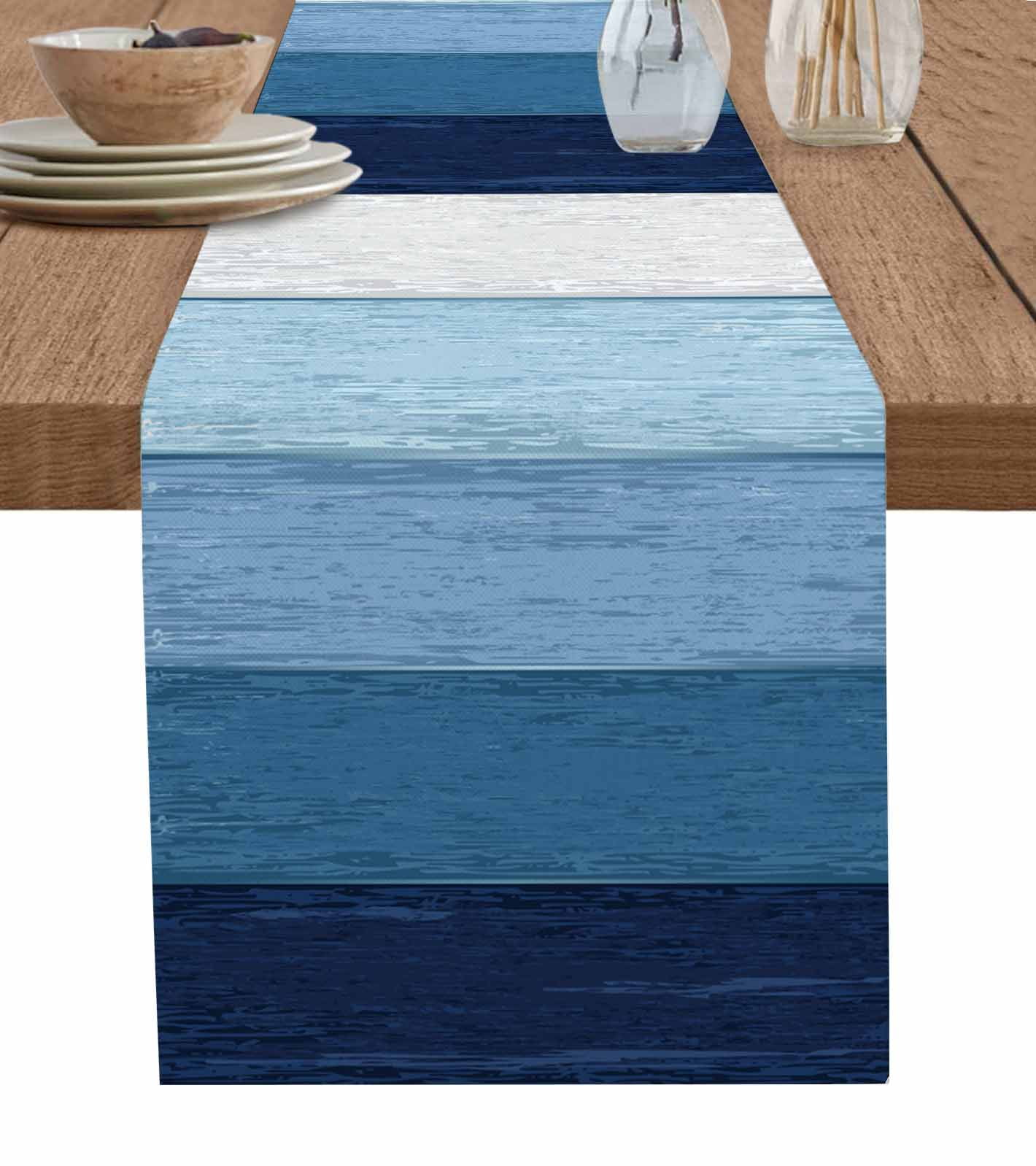 Blue Ombre Table Runner Farmhouse Vintage Wooden Striped Tablerunners ...