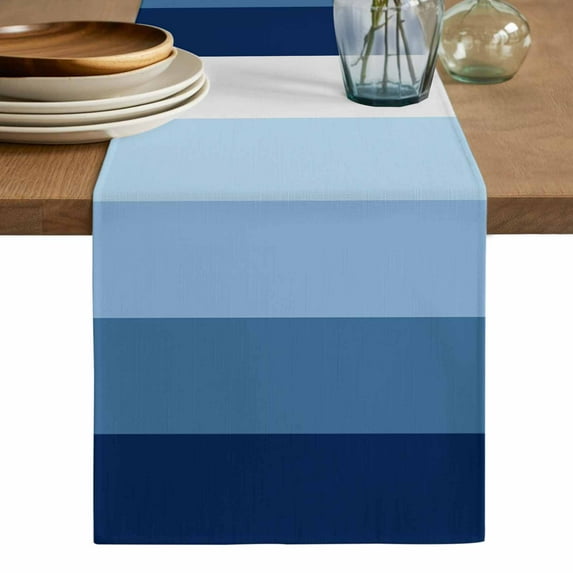 Blue Ombre Table Runner, Modern Abstract Art Farmhouse Striped Washable ...