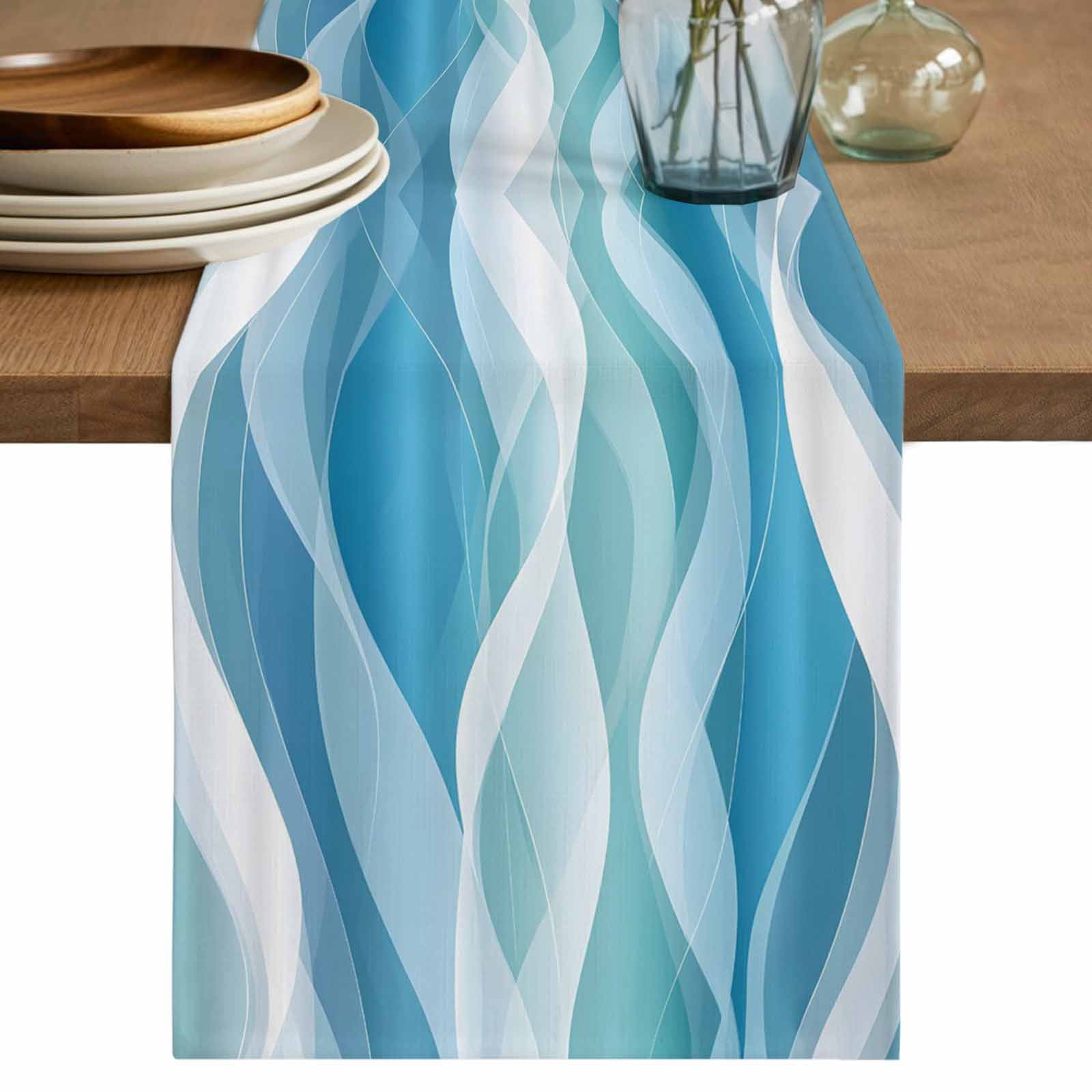 Blue Ombre Table Runner, Modern Moire Abstract Art Aesthetics Washable ...