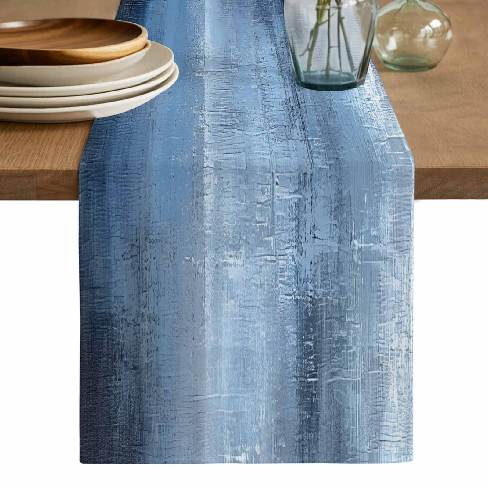 Blue Ombre Table Runner, Modern Oil Painted Retro Abstract Art Washable ...