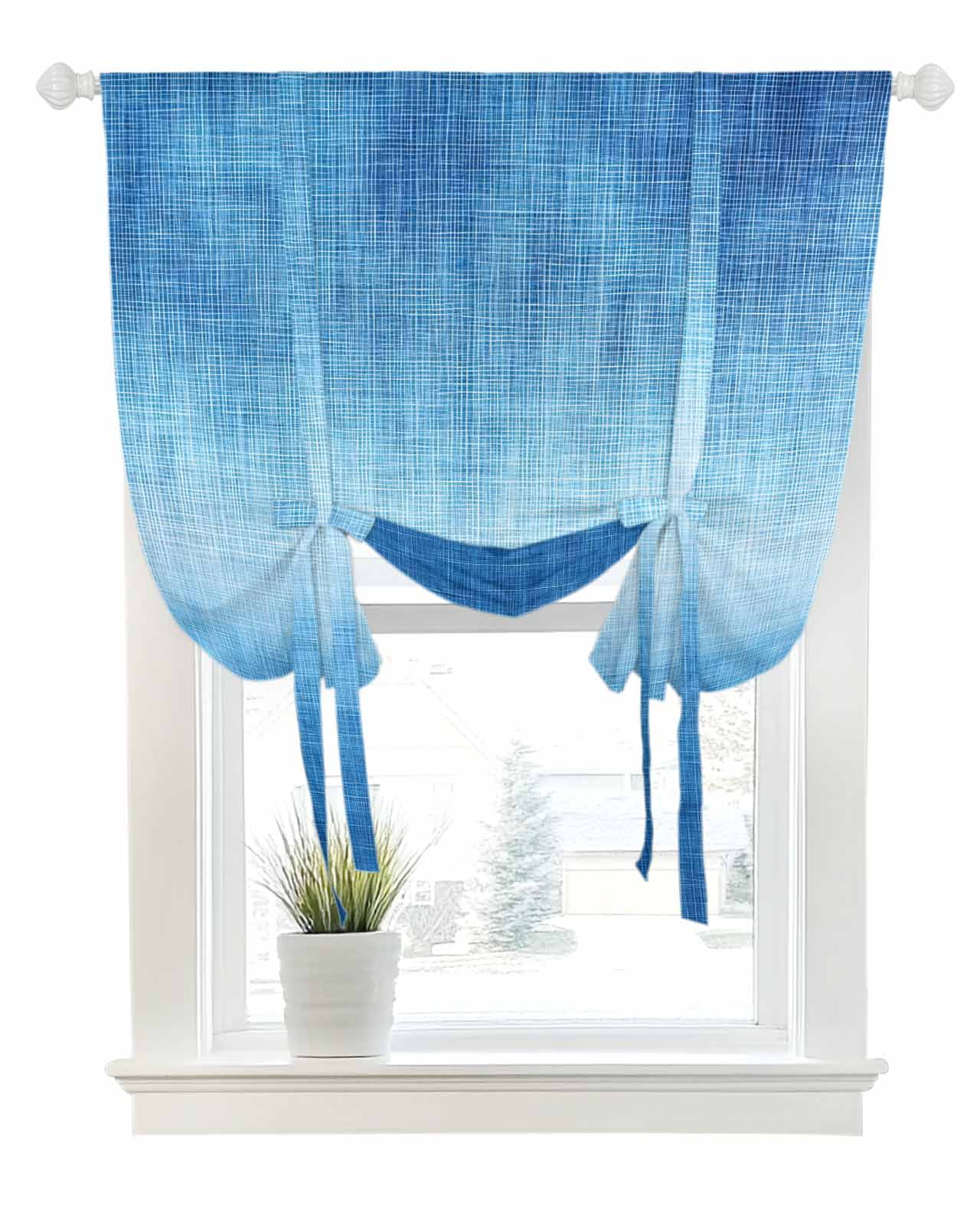 Blue Ombre Tie Up Curtains for Window, Thermal Insulated Balloon Shade Adjustable Rod Pocket ...
