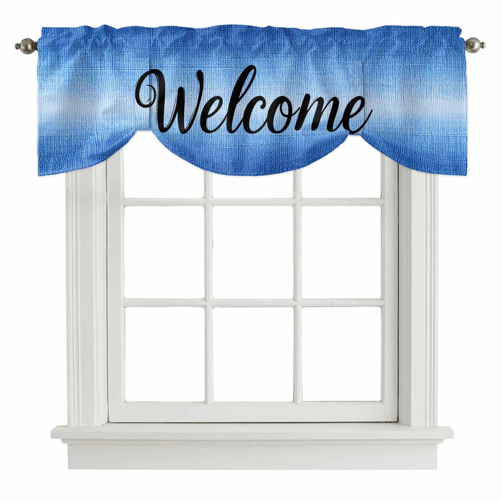 Blue Ombre Tie Up Valance Curtains for Windows, Kitchen Curtains Window ...